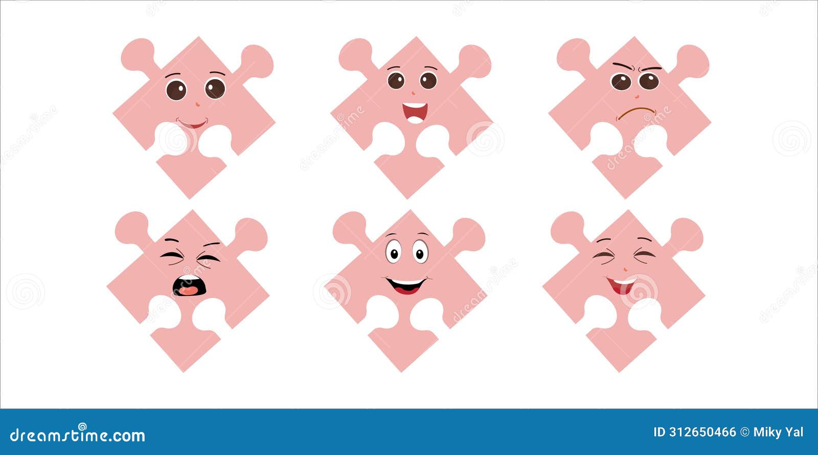 Puzzles Faces Funny Bright Puzzle Pieces Mascot Characters Stock Vector ...