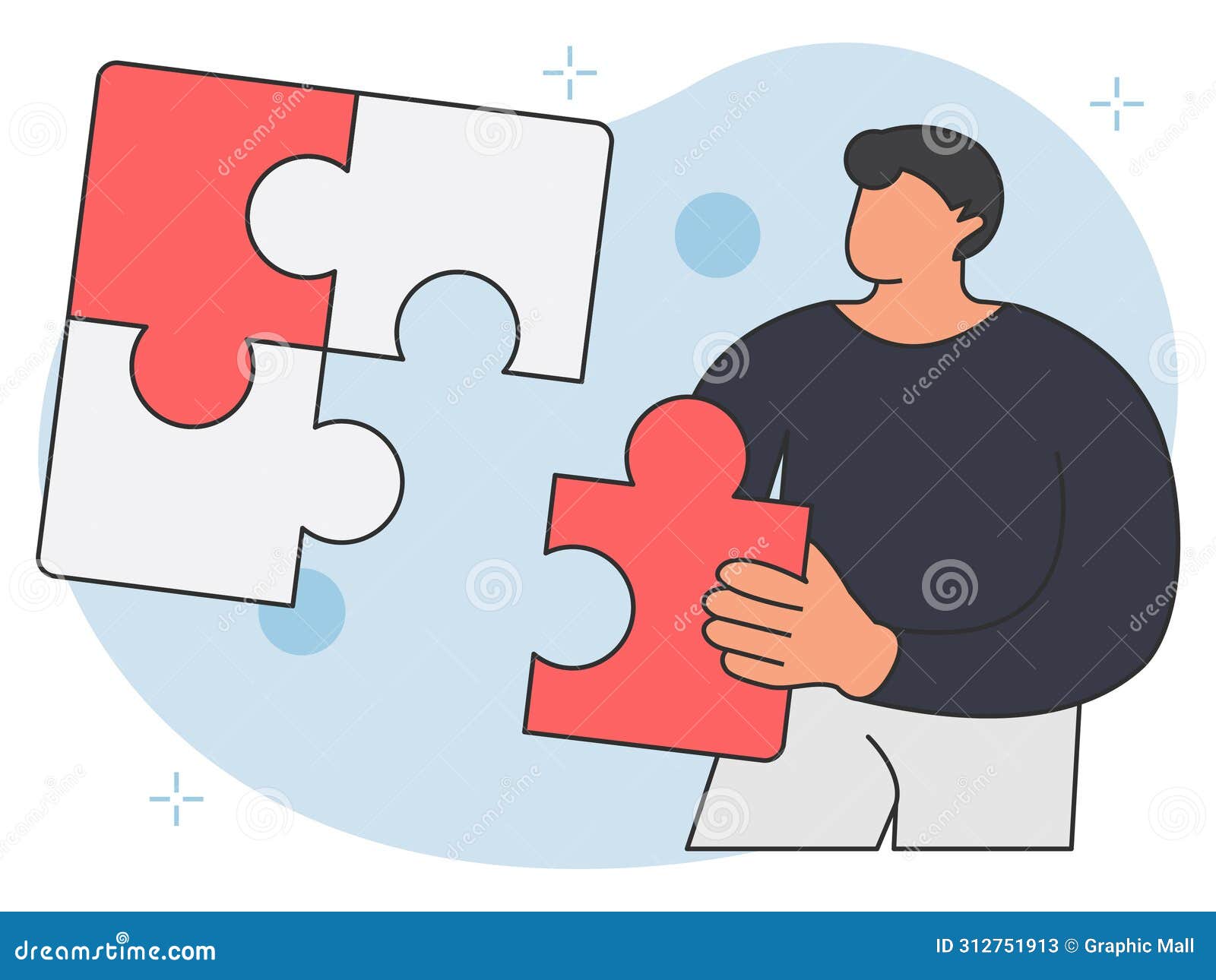 Man holding jigsaw piece stock vector. Illustration of office - 312751913