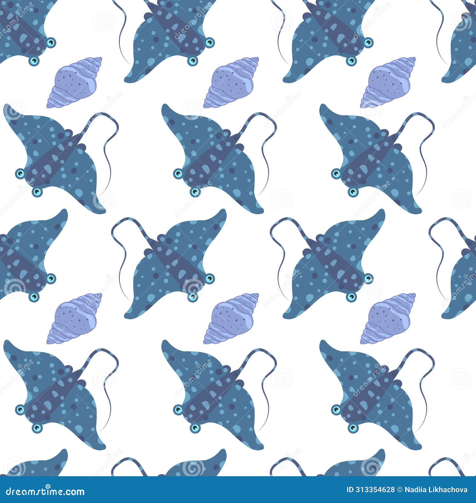 Sea Stingray Seamless Pattern. Fashionable Sea Ray Pattern Stock Vector ...
