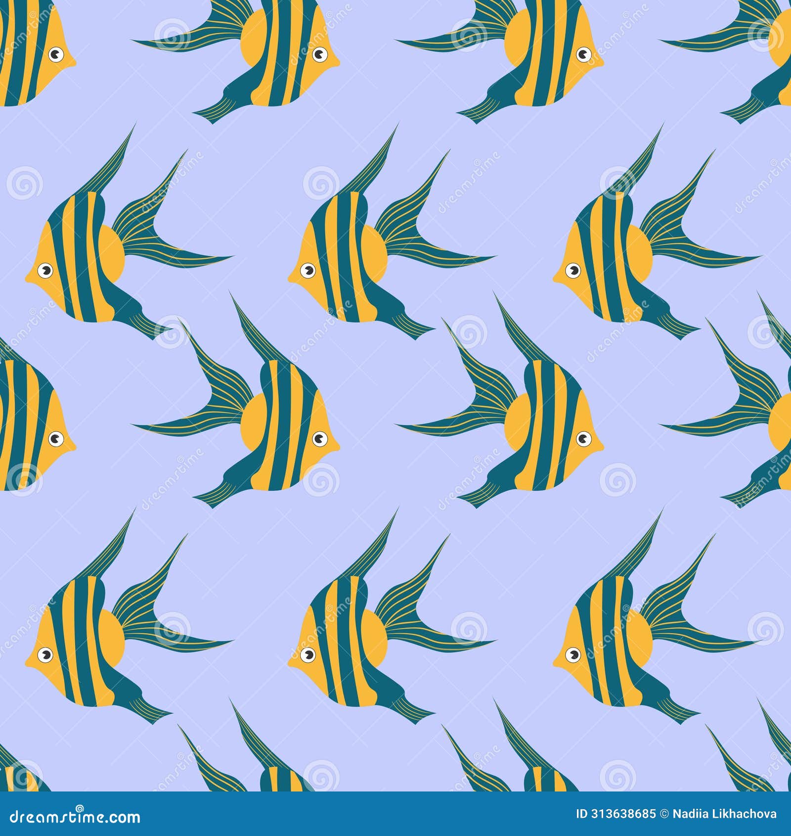 Sea Bright Fish Seamless Pattern. Trendy Cartoon Fish Pattern Stock ...
