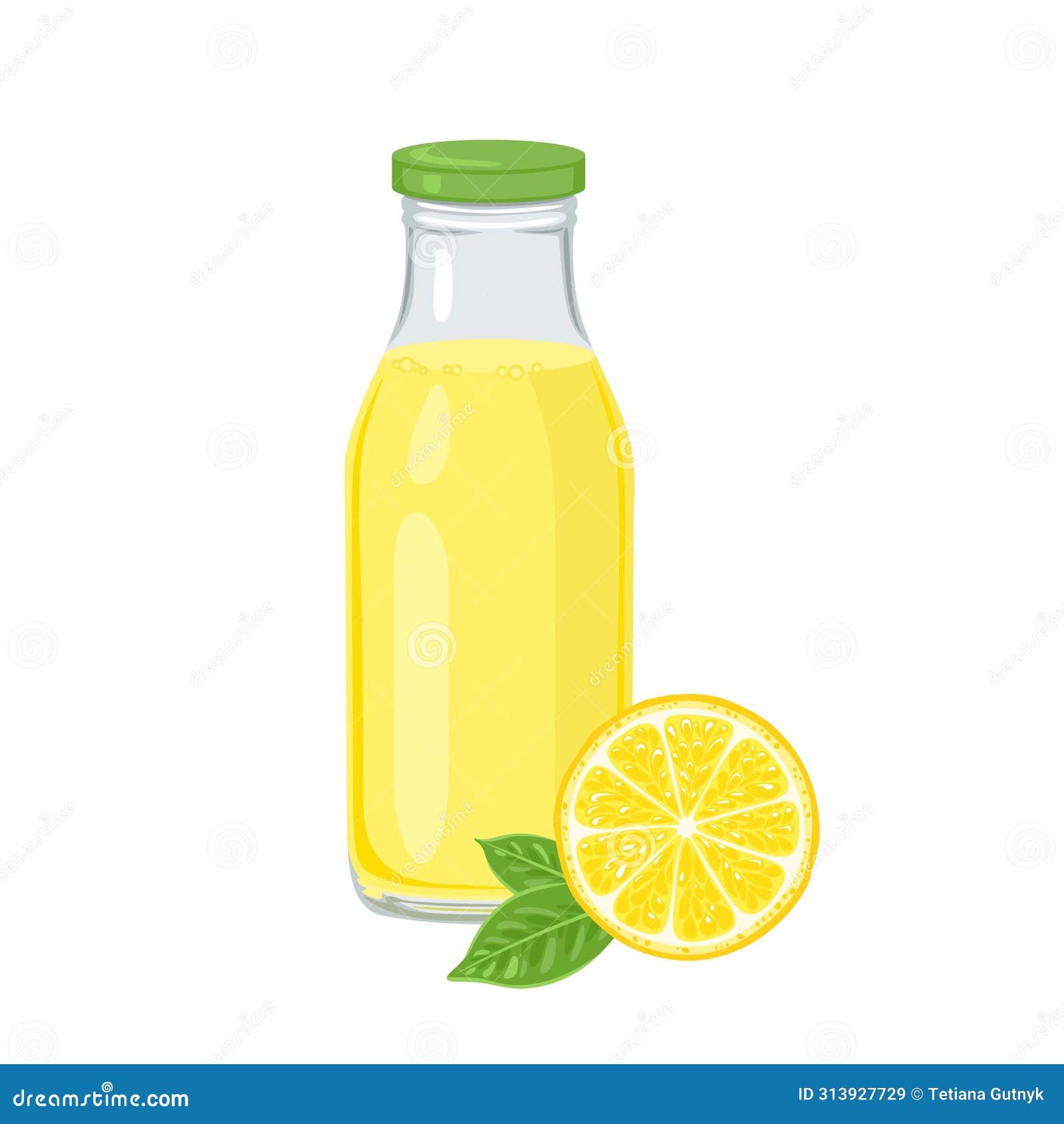 Lemon Juice in Bottle and Citrus Slice Isolated on White Background ...