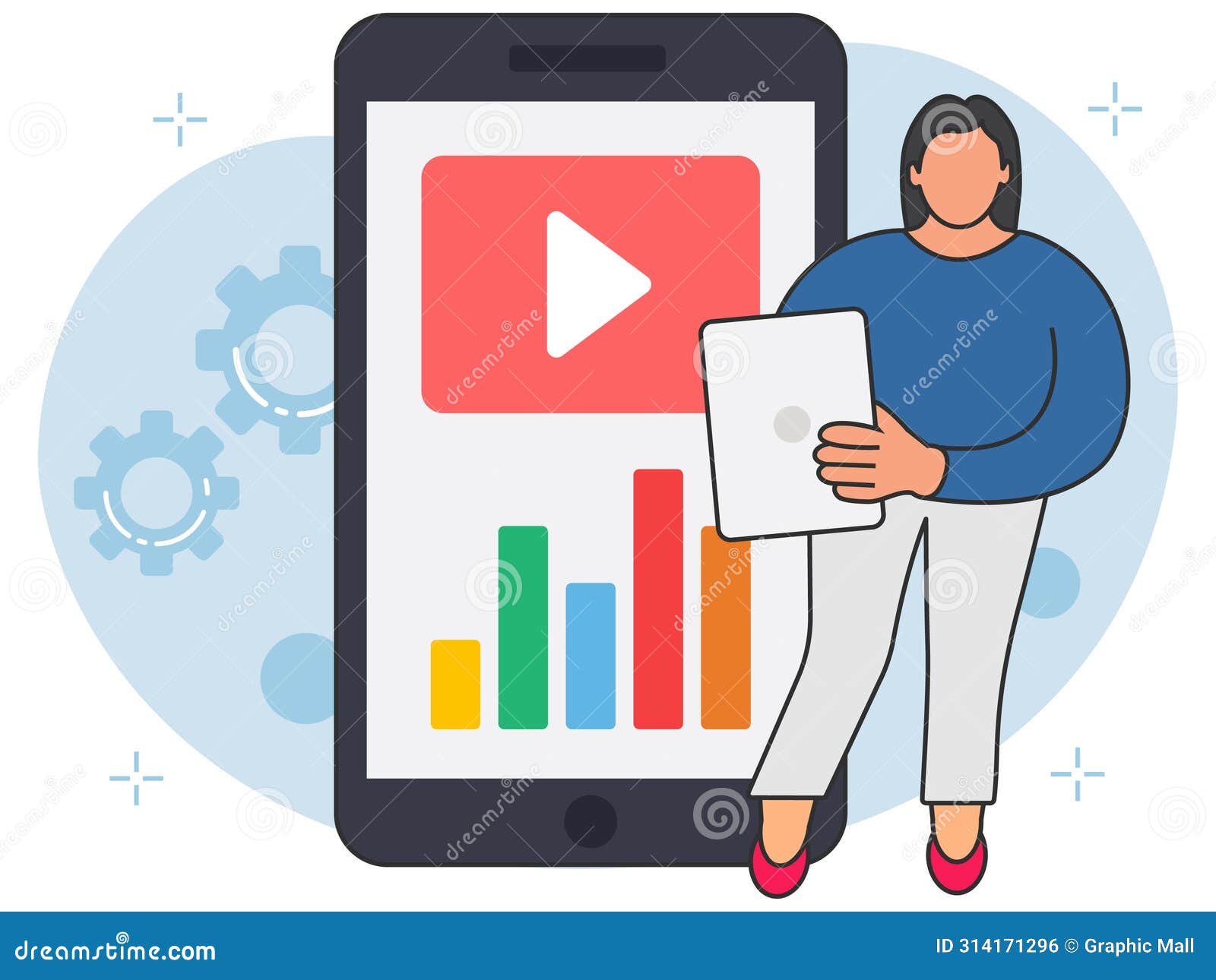 Woman Showing Media Analysis Chart on Mobile Stock Illustration ...