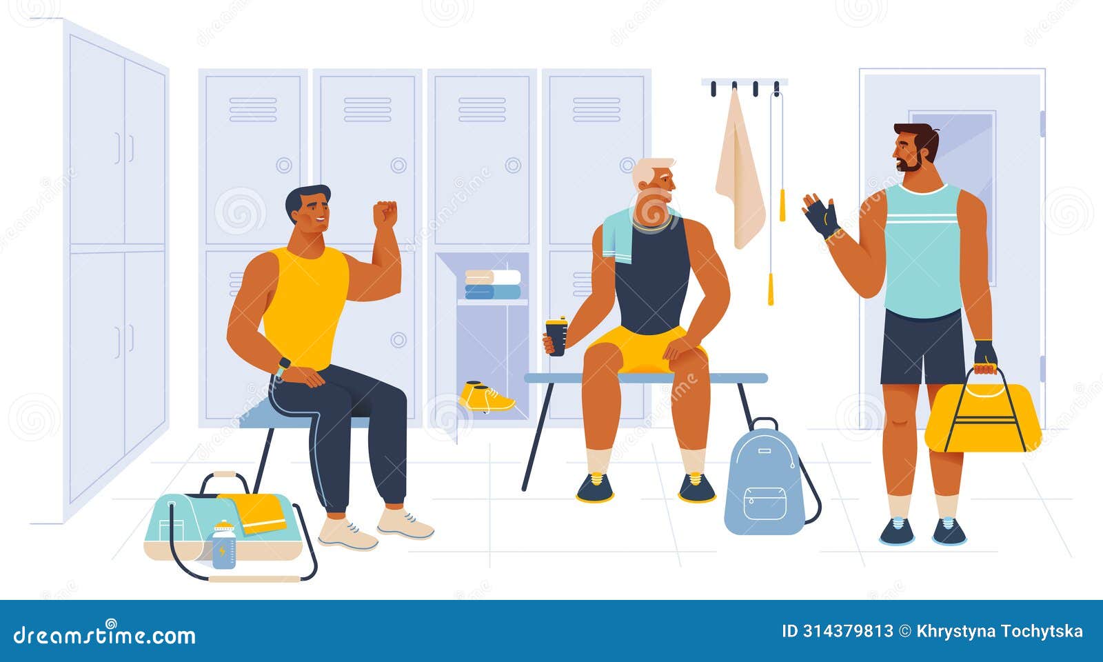 Young Cheerful Men in a Male Locker Room Stock Vector - Illustration of ...