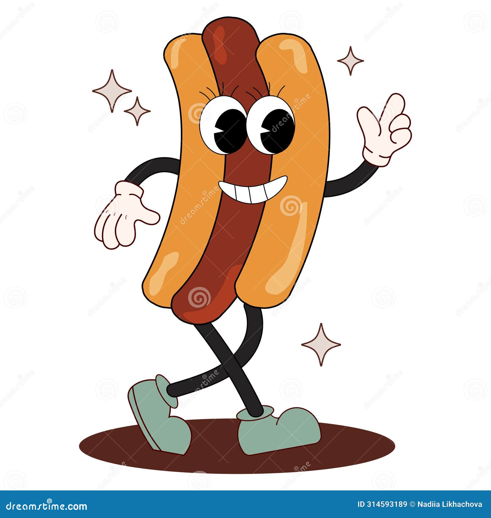 Funny Cartoon Character Hod Dog in a Groovy Style. Stock Vector ...