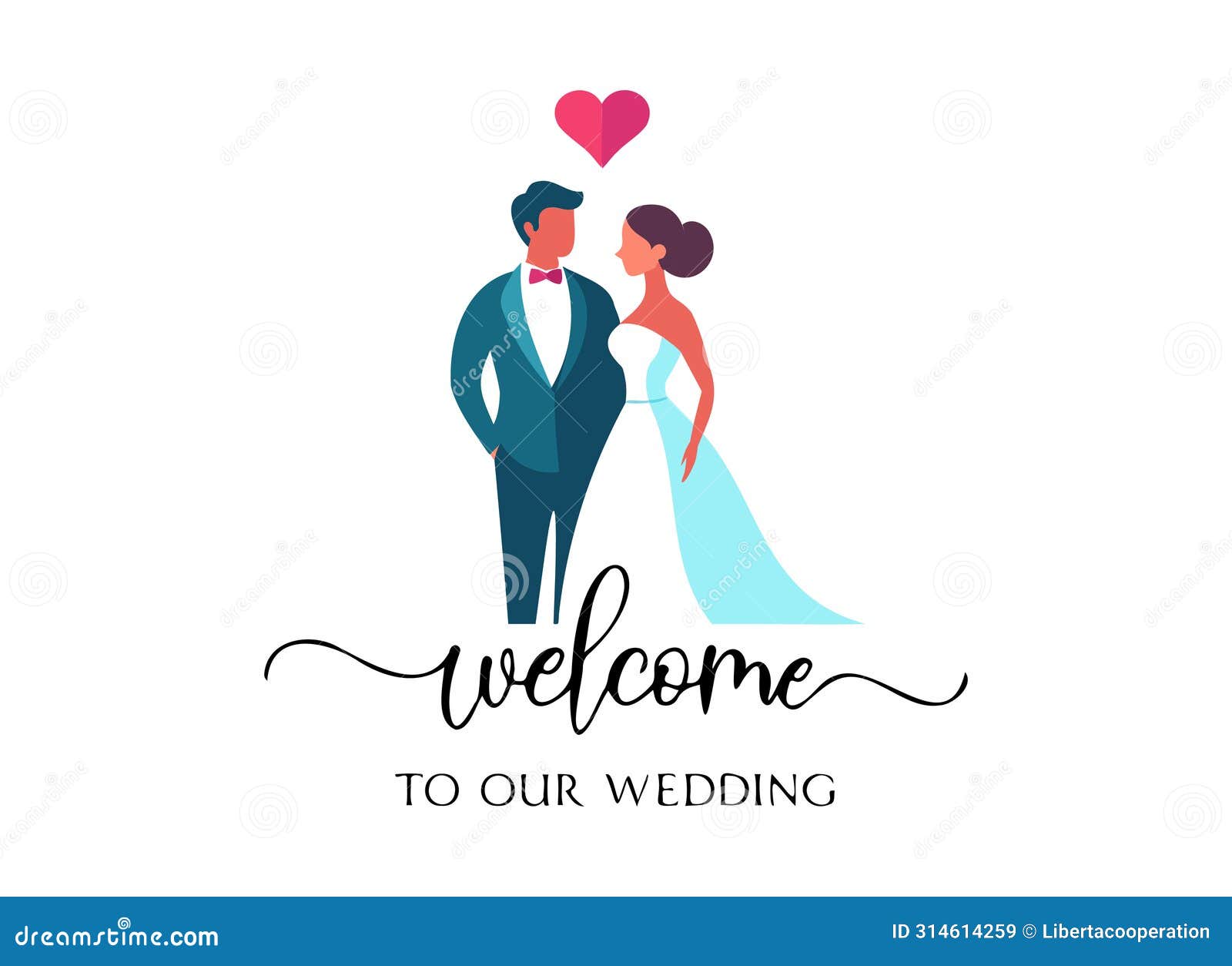 Elegant Wedding Welcome Sign with Bride and Groom Illustration Stock ...