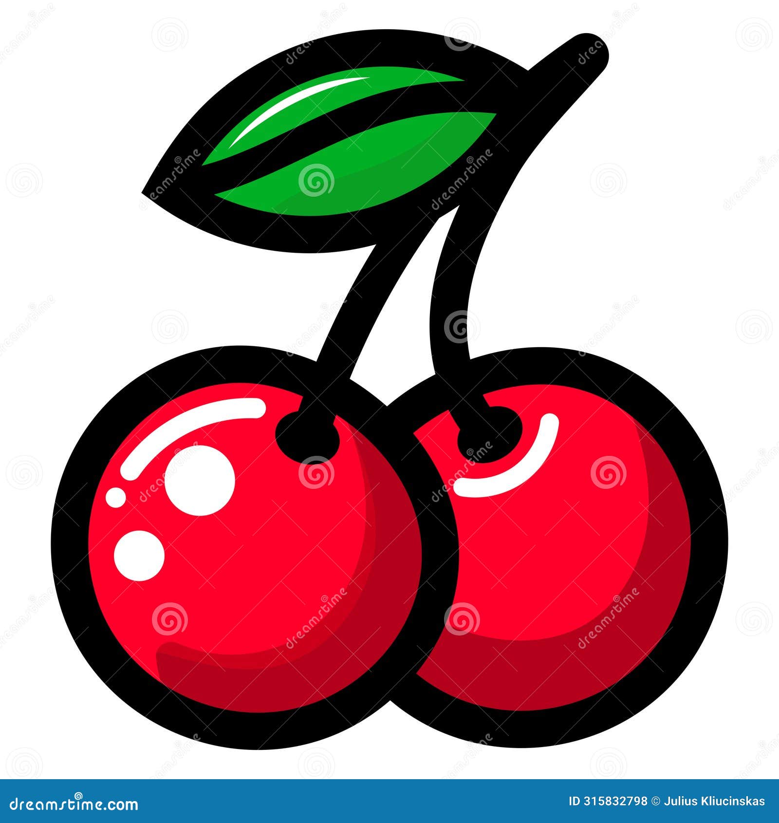 Two Cherry with Leaf Vector Icon. Red Berry Logo. Color Flat Style ...