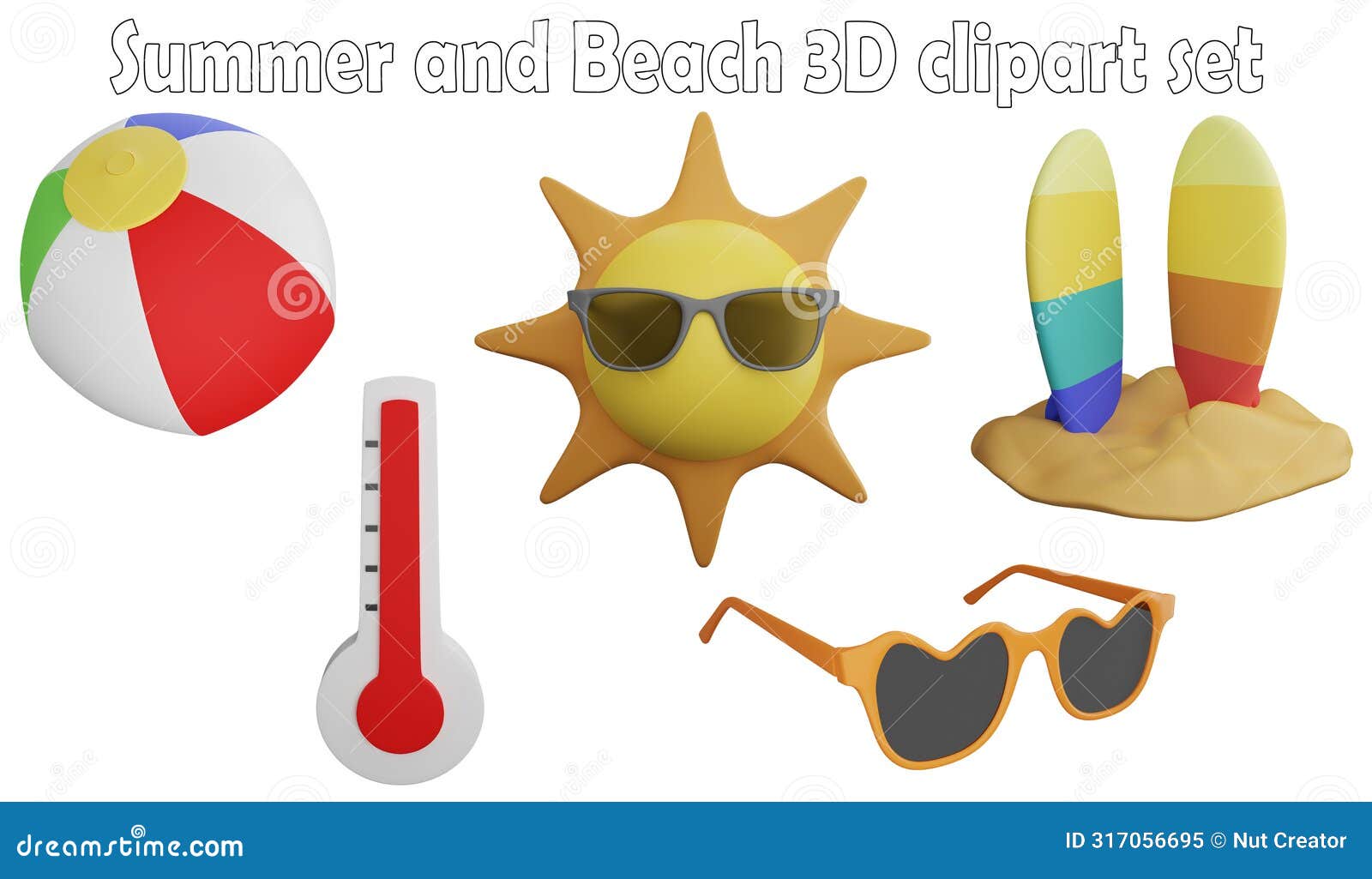 Summer and Beach Clipart Element ,3D Render Summer Concept Isolated on White Background Icon Set ...