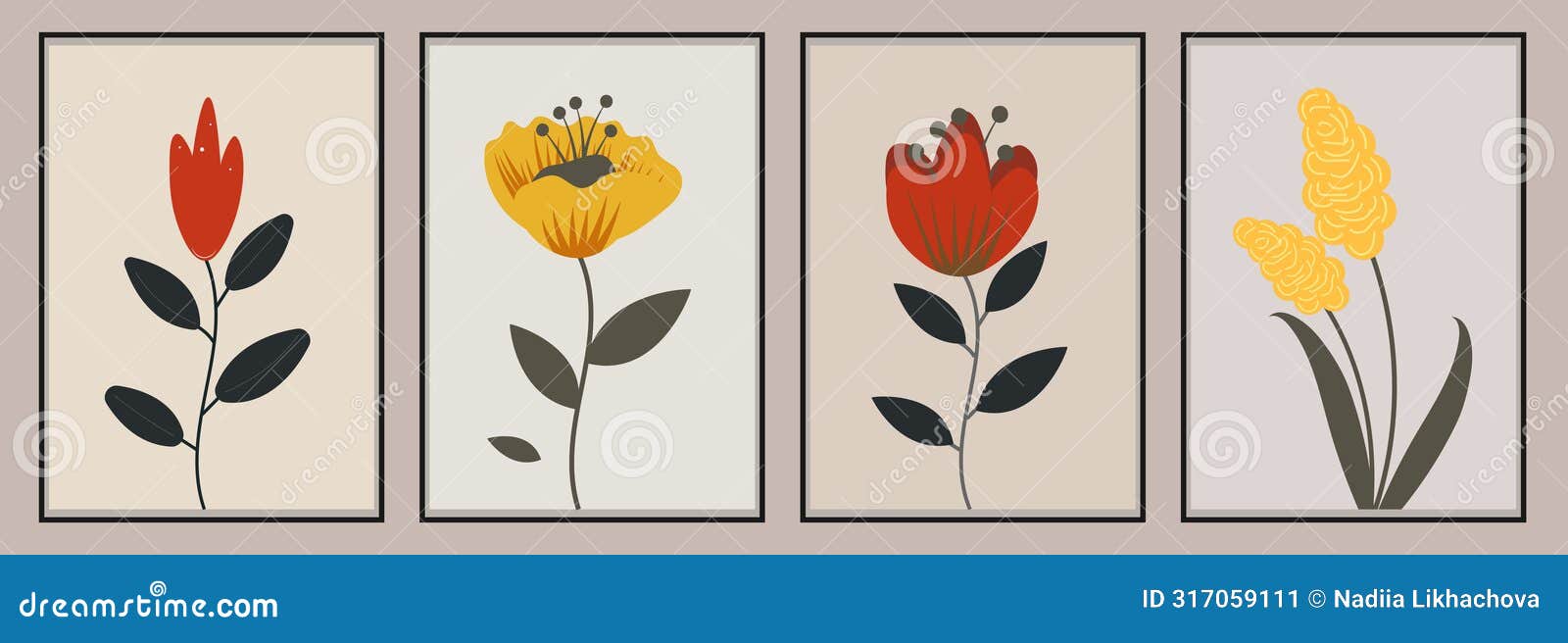 Botanical Floral Minimalistic Vector Wall Poster Set. Stock Vector ...