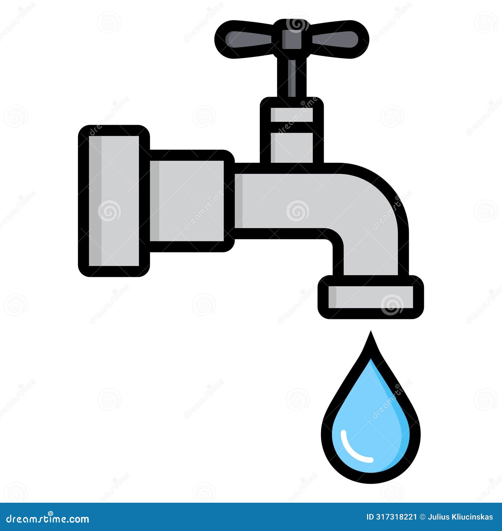 Water Tap Faucet with Drop. Flat Tap with Pipe Drip. Turn Spigot of ...