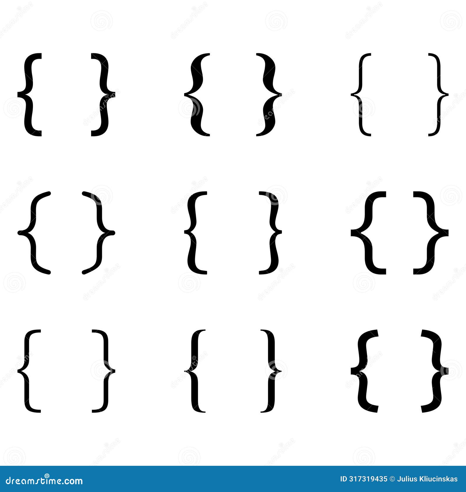 Black Bracket Set. Curly Braces. Vector Kit Typography Symbols Pair ...