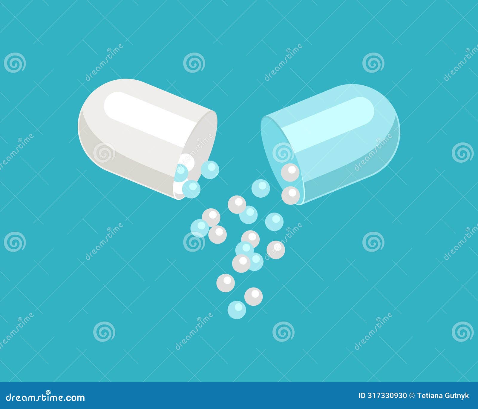 Opened Medical Capsule Isolated on Blue Background. Stock Vector ...