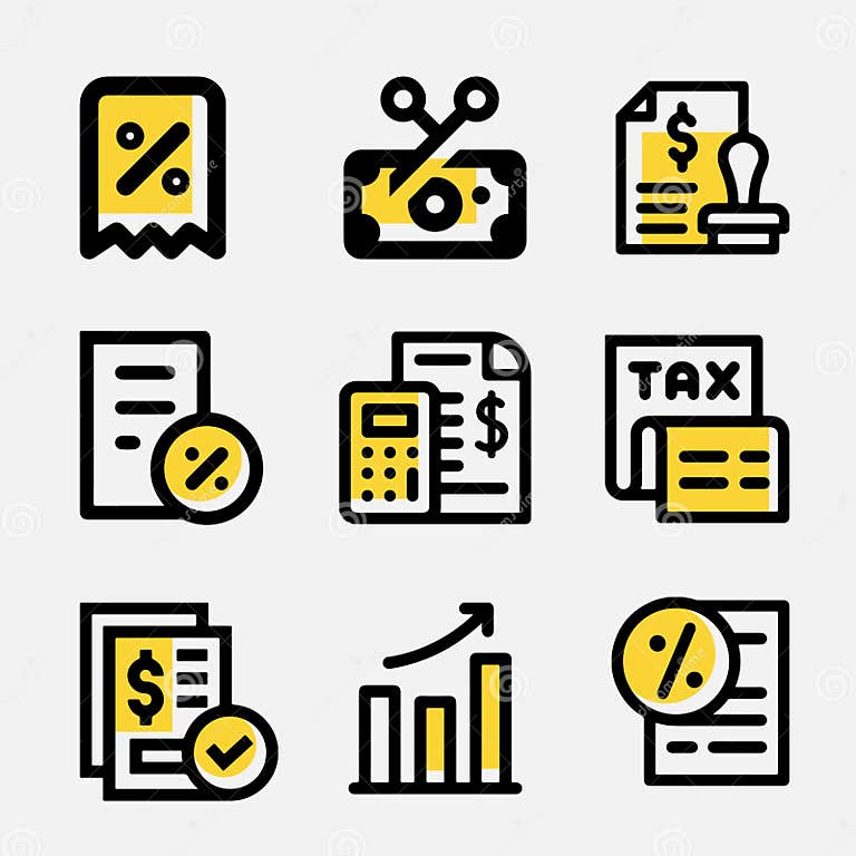Simple Set of Tax Related Vector Line Icons in Yellow Color. Stock ...