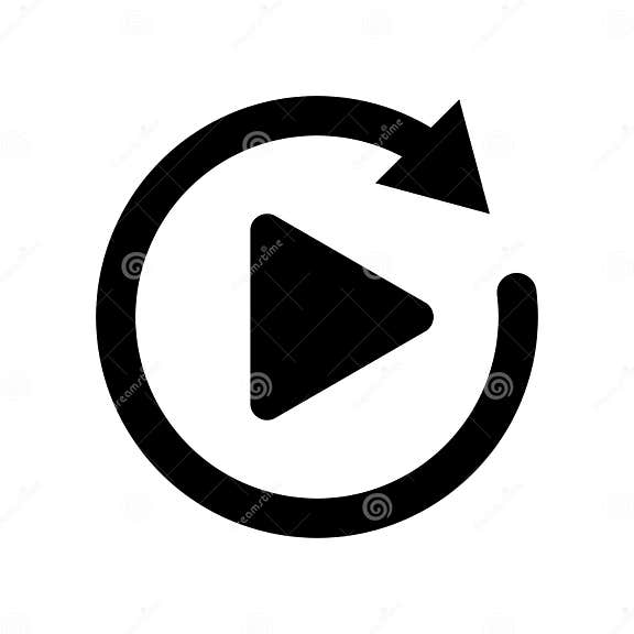 Replay Icon. Video Movie Play Button Vector Sign. Flat Design. Playback ...