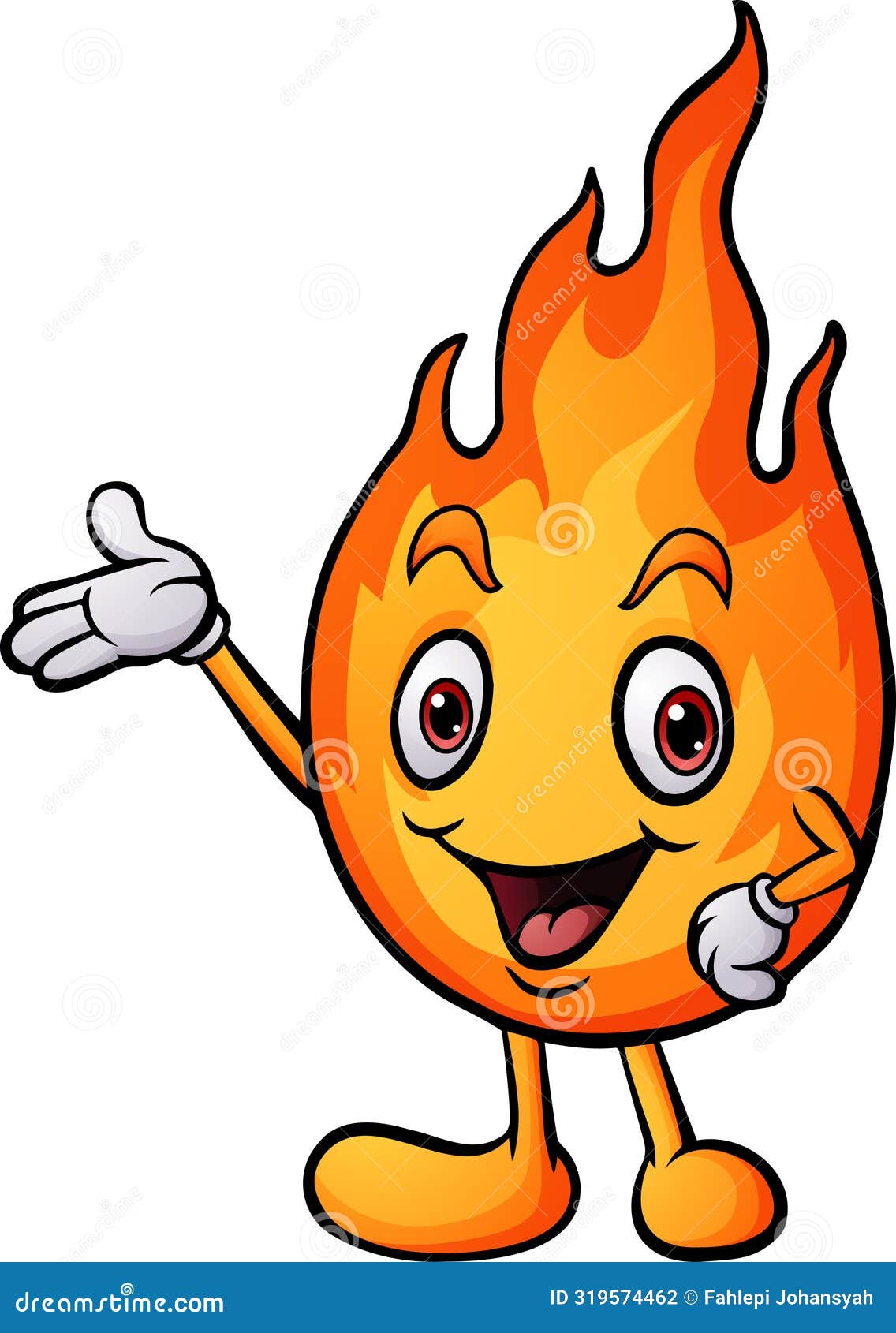 Cartoon Happy Fire Character Presenting Stock Vector - Illustration of ...
