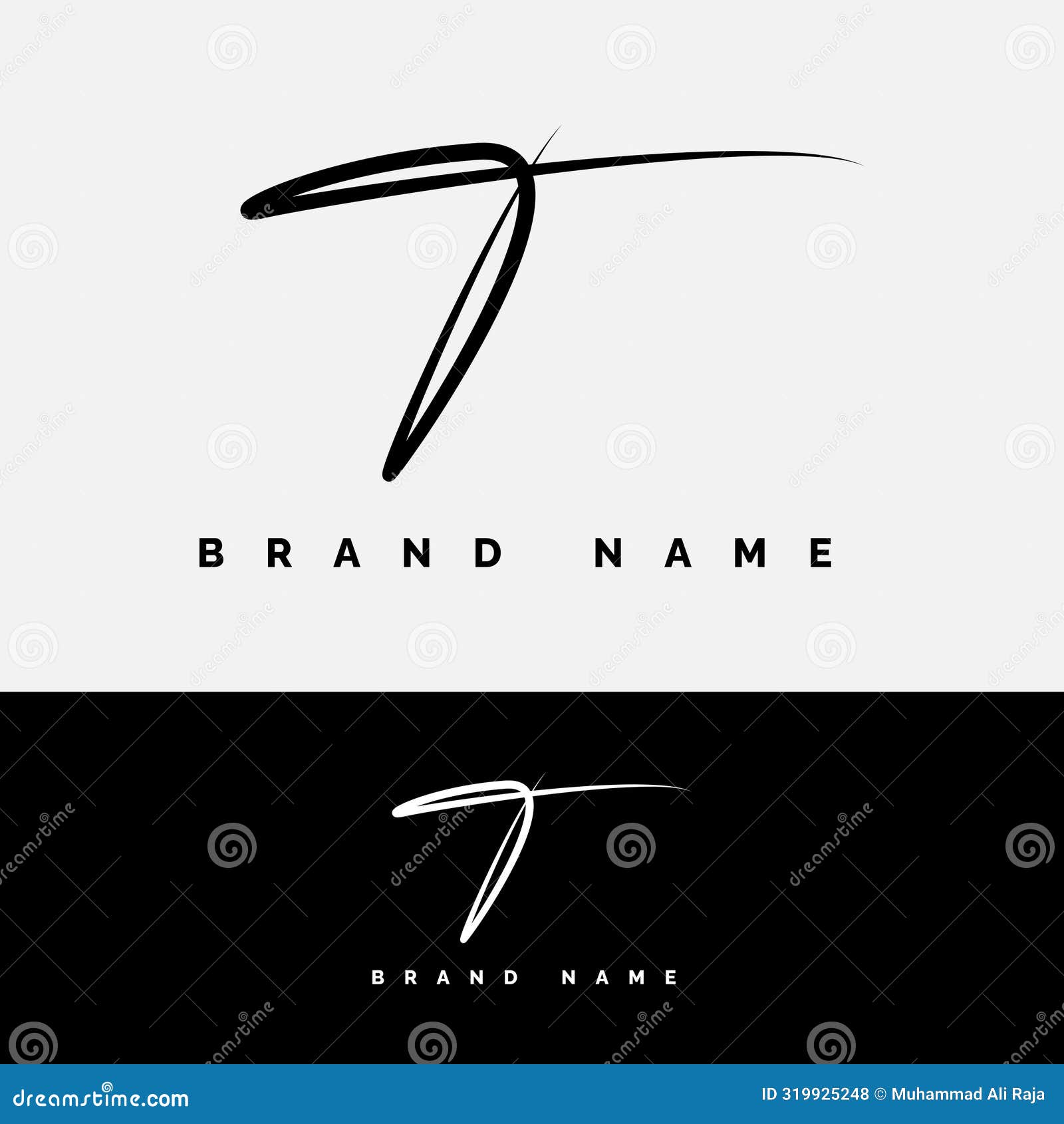 Letter T Signature Logo - Initial Alphabet for T - Handwritten T Logo ...