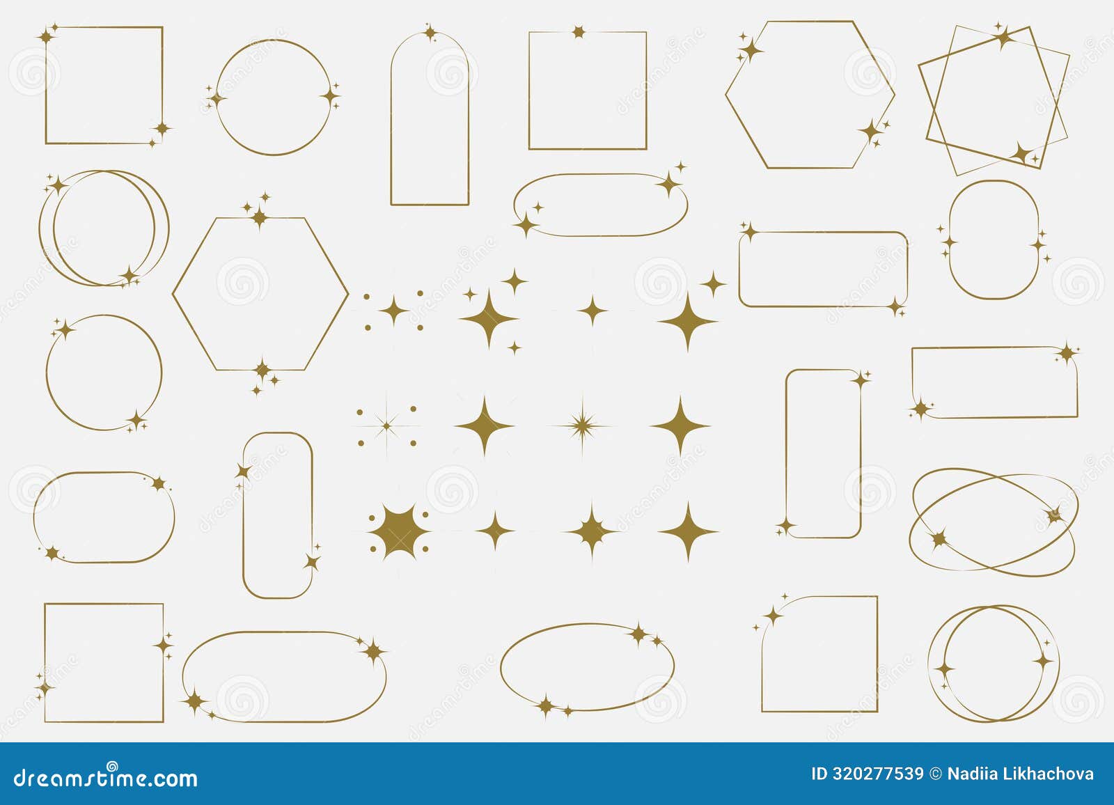 Set of Star Frames, Arch Element with Linear Ornament, Vector Minimal ...