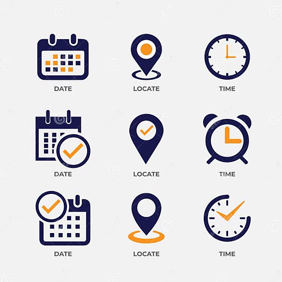 Date Time Location Icon Set. Even the Element Symbol Design are Blue ...