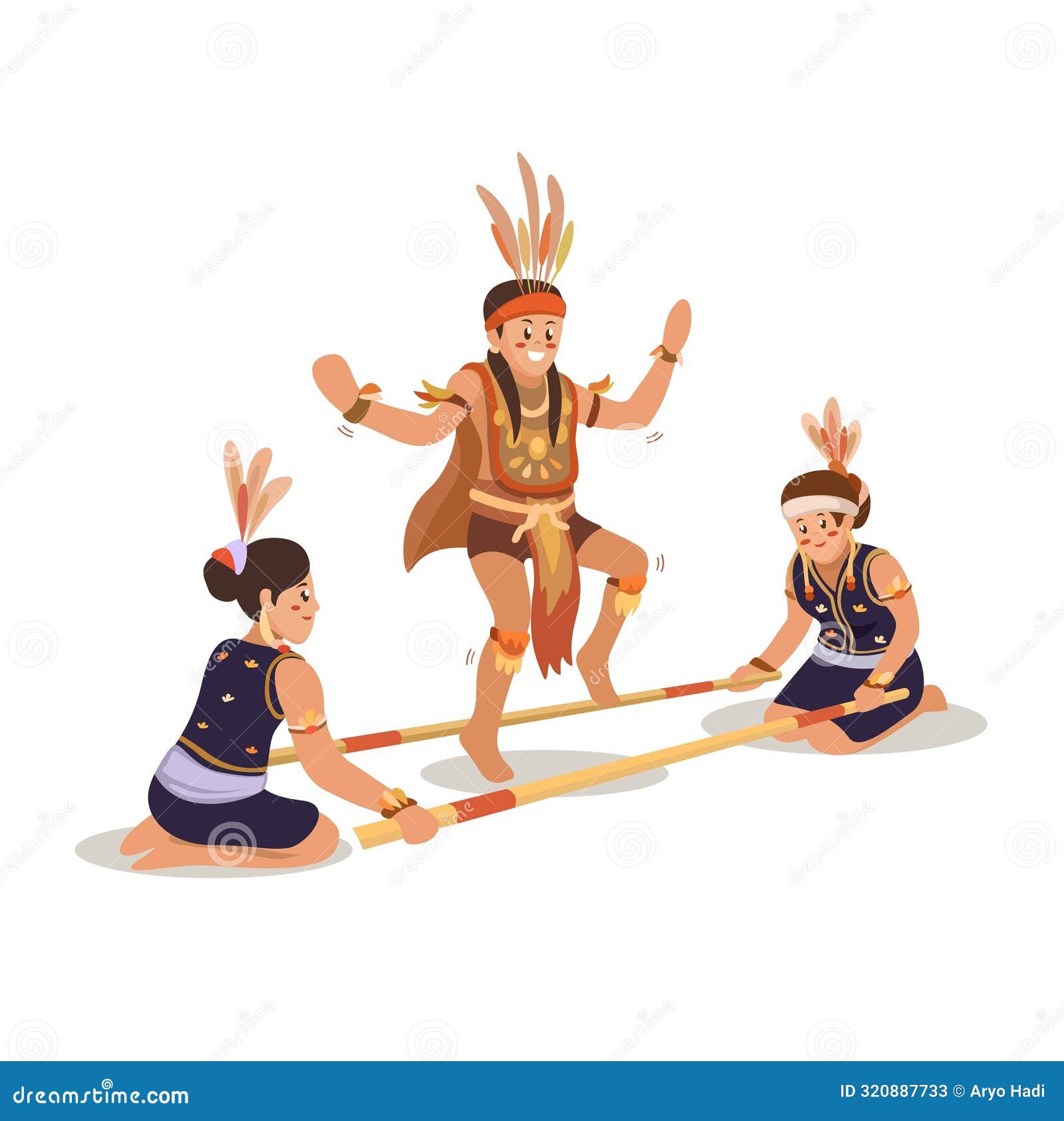 Bamboo Dance Traditional Sabah Borneo Cartoon Illustration Vector Stock ...