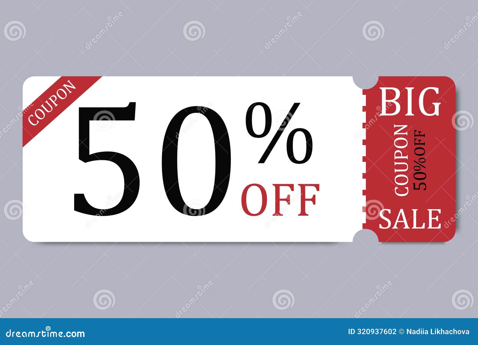 Discount Coupon, Gift Voucher Template with Tear-off Part. 50 Percent ...