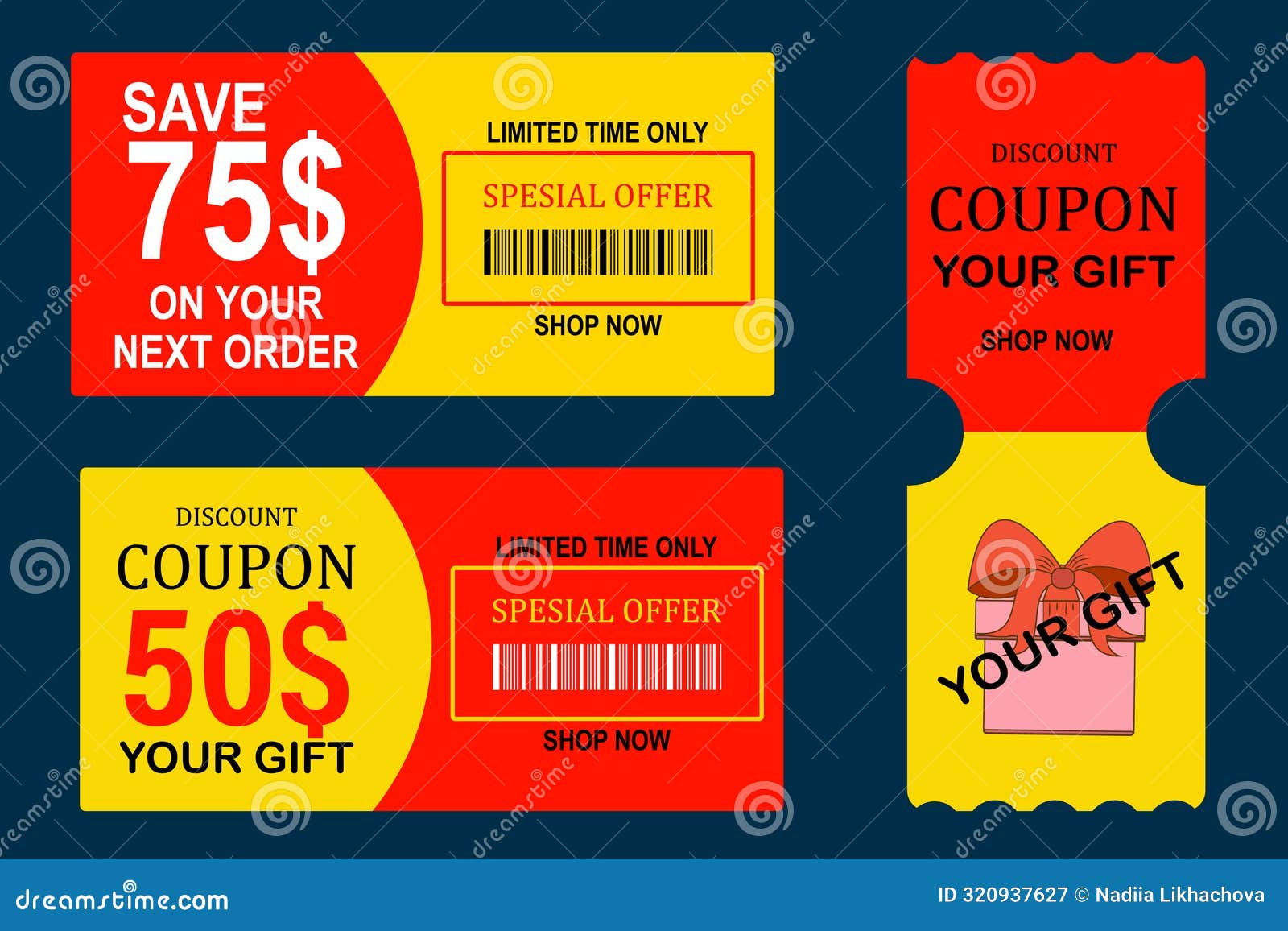 Gift Coupon and Voucher with Discount Code and Gift. Stock Vector ...