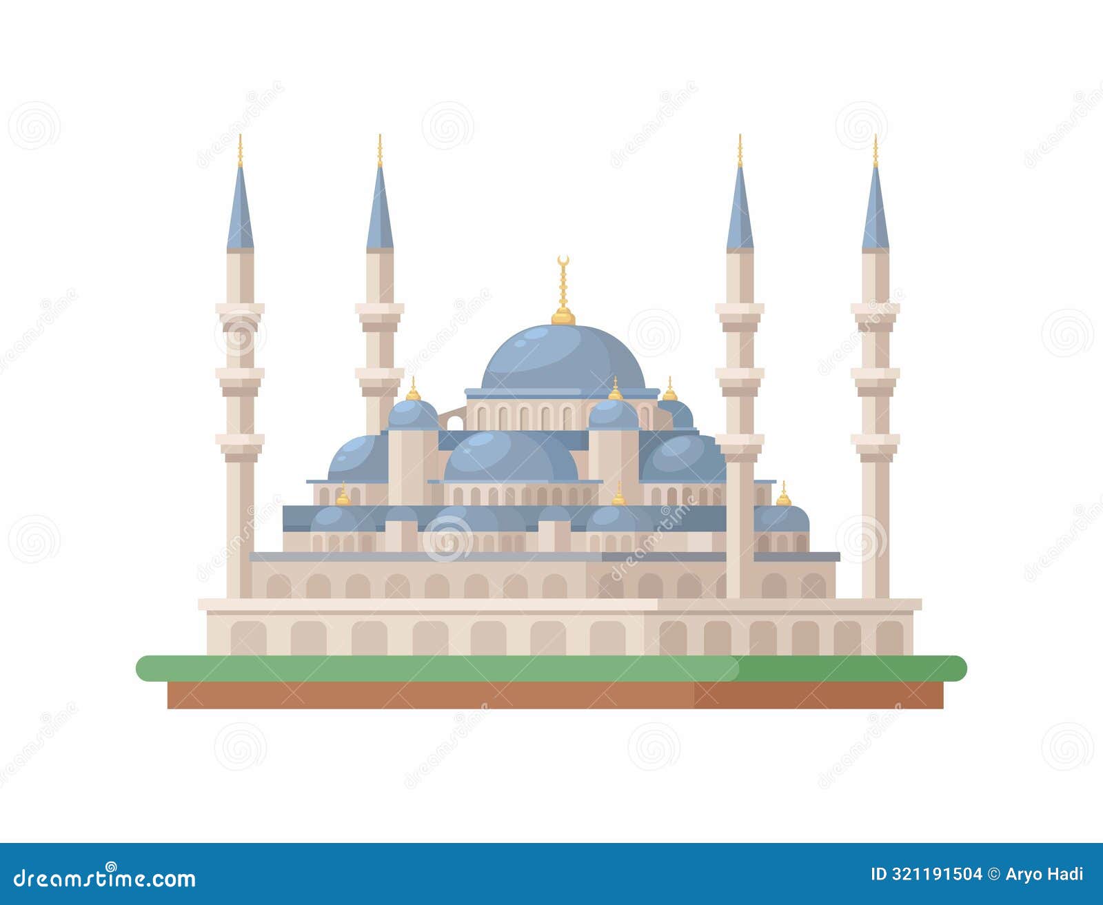 Blue Mosque Istanbul Turkey Landmark Flat Design Illustration Vector ...