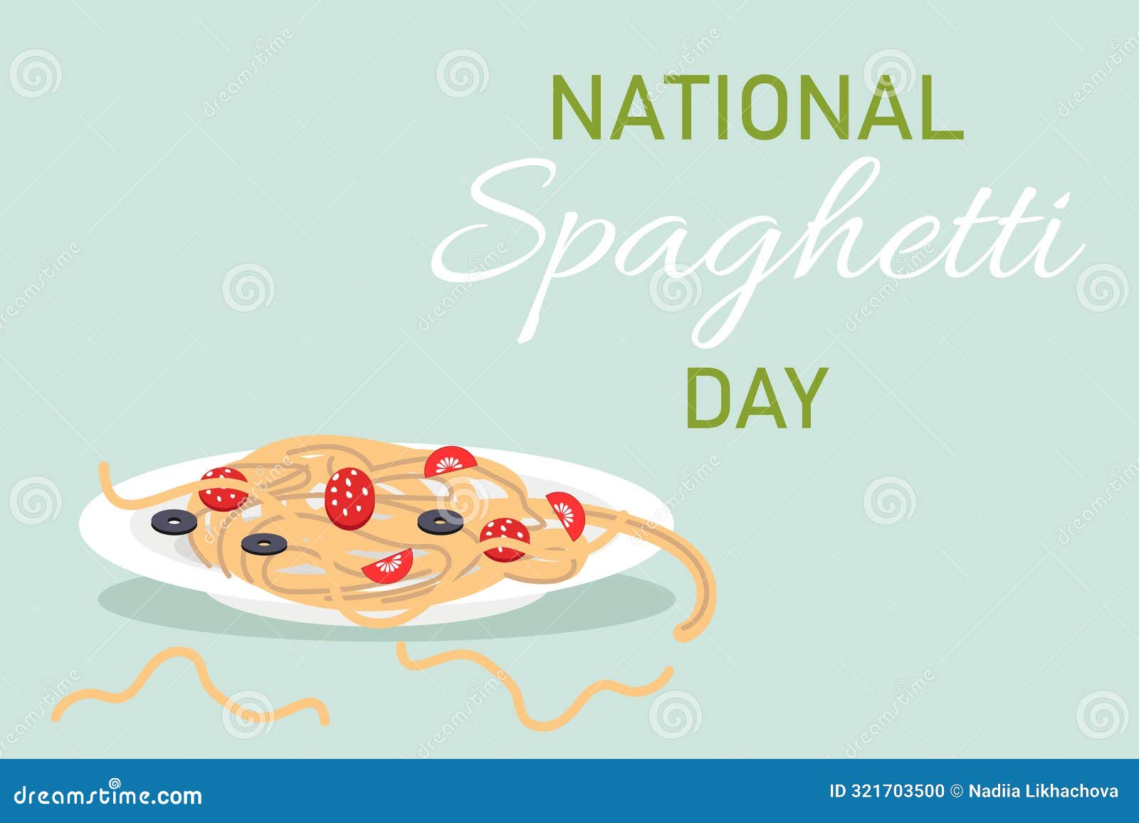 National Spaghetti Day. Spaghetti Word, Pasta And Fork Vector ...