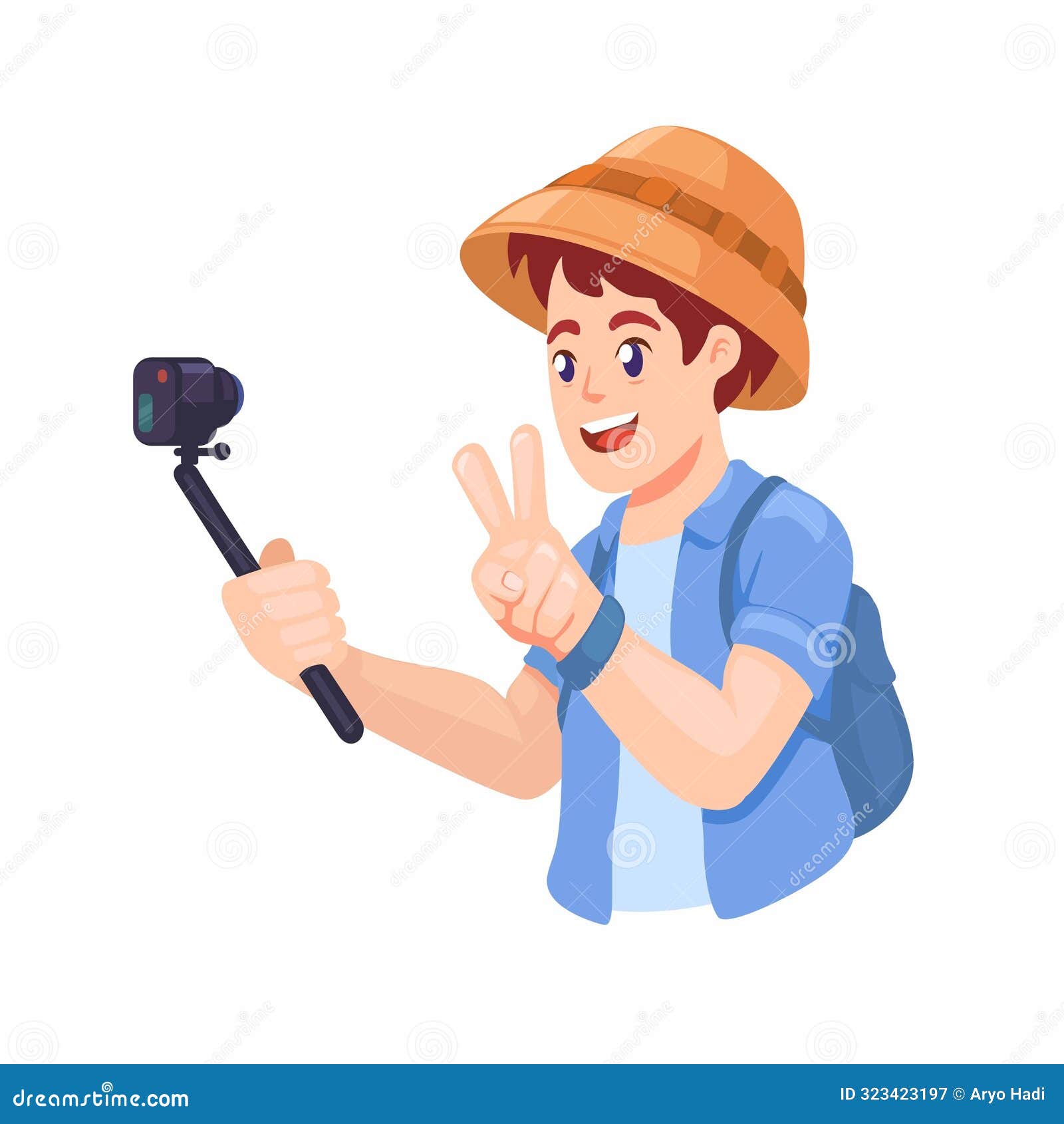 Influencer Travel Vlogger Recording Using Action Cam Cartoon ...