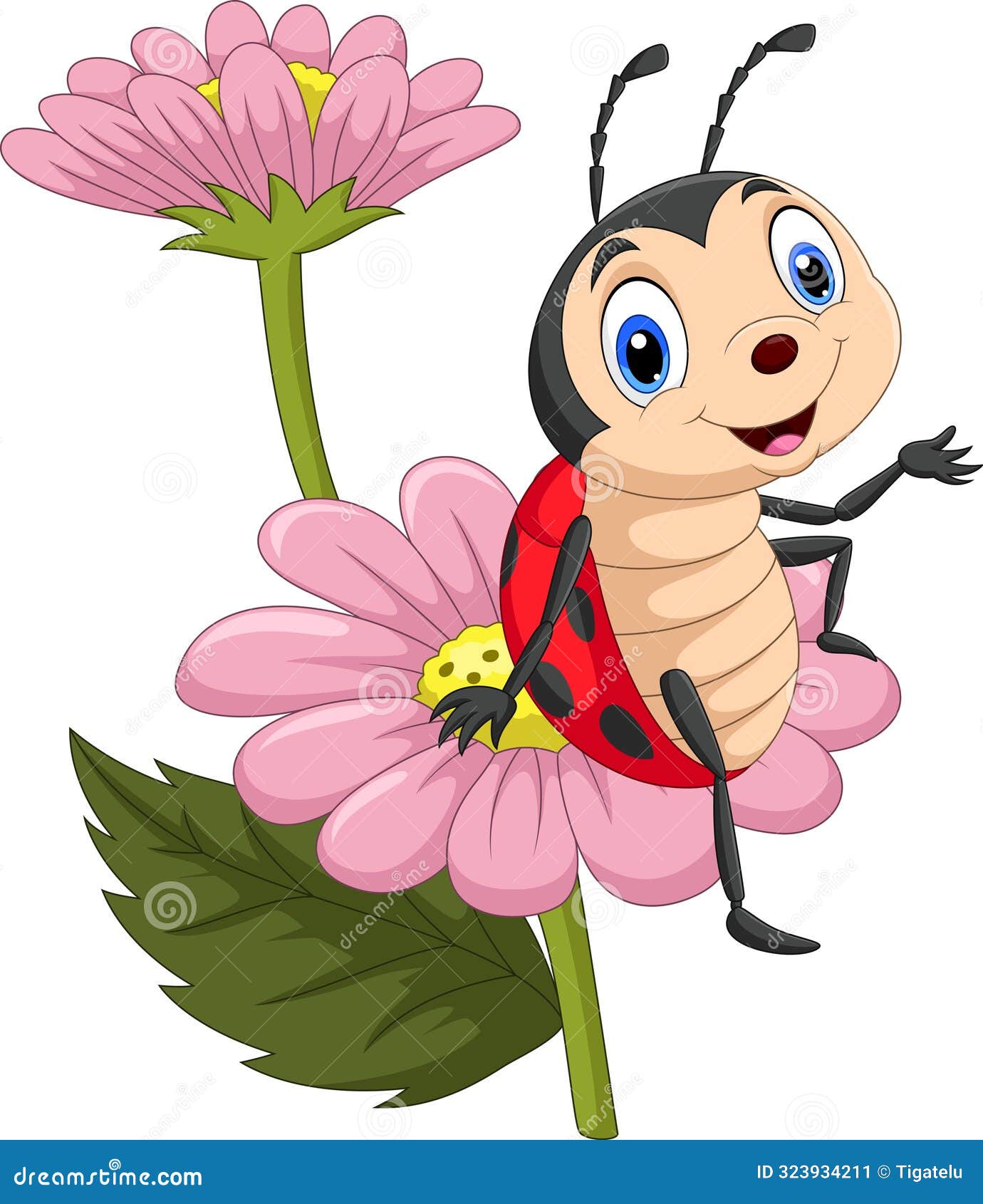 Illustration of Cartoon Ladybug Sitting on a Flower Stock Illustration ...