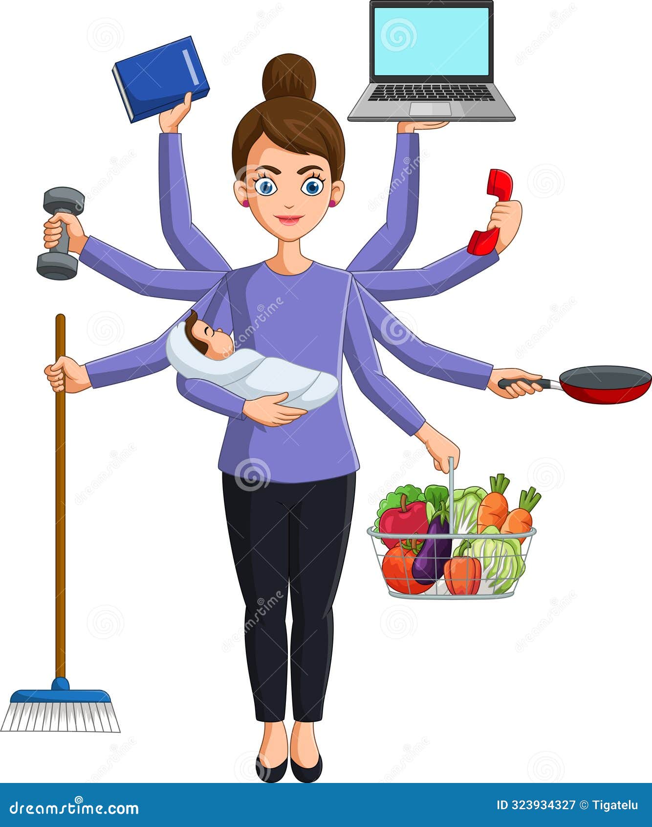 Illustration Cartoon of Multitasking Woman Stock Vector - Illustration ...