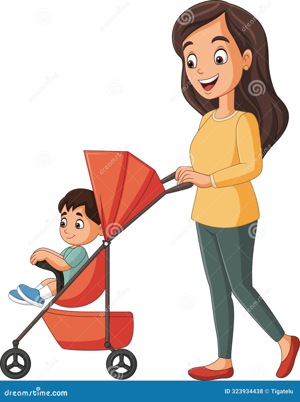 Cartoon a Mother with Baby in a Stroller Stock Illustration ...