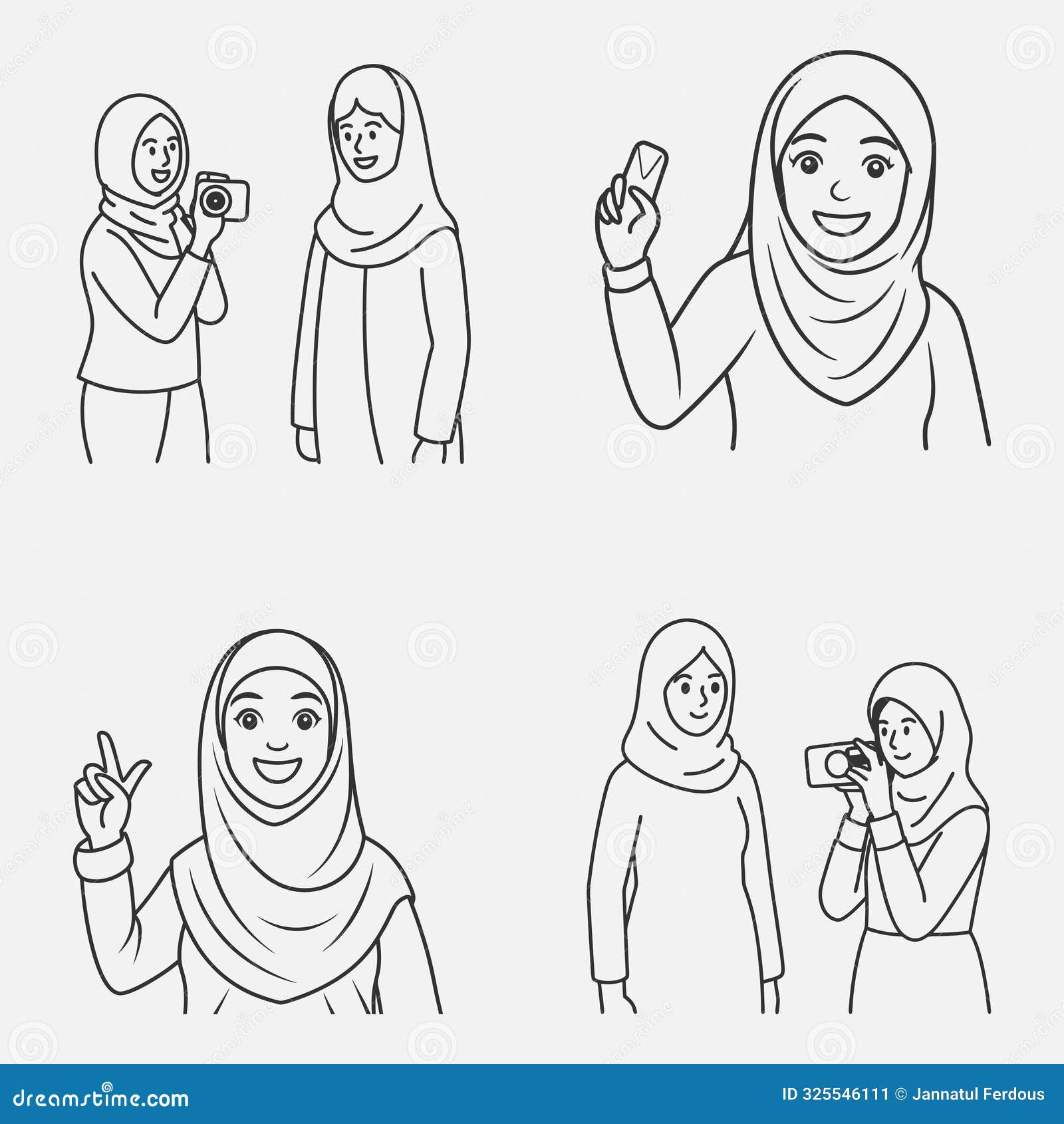 Elegant Hijabi Women Line Art Vector Collection, Graceful and Inspiring ...