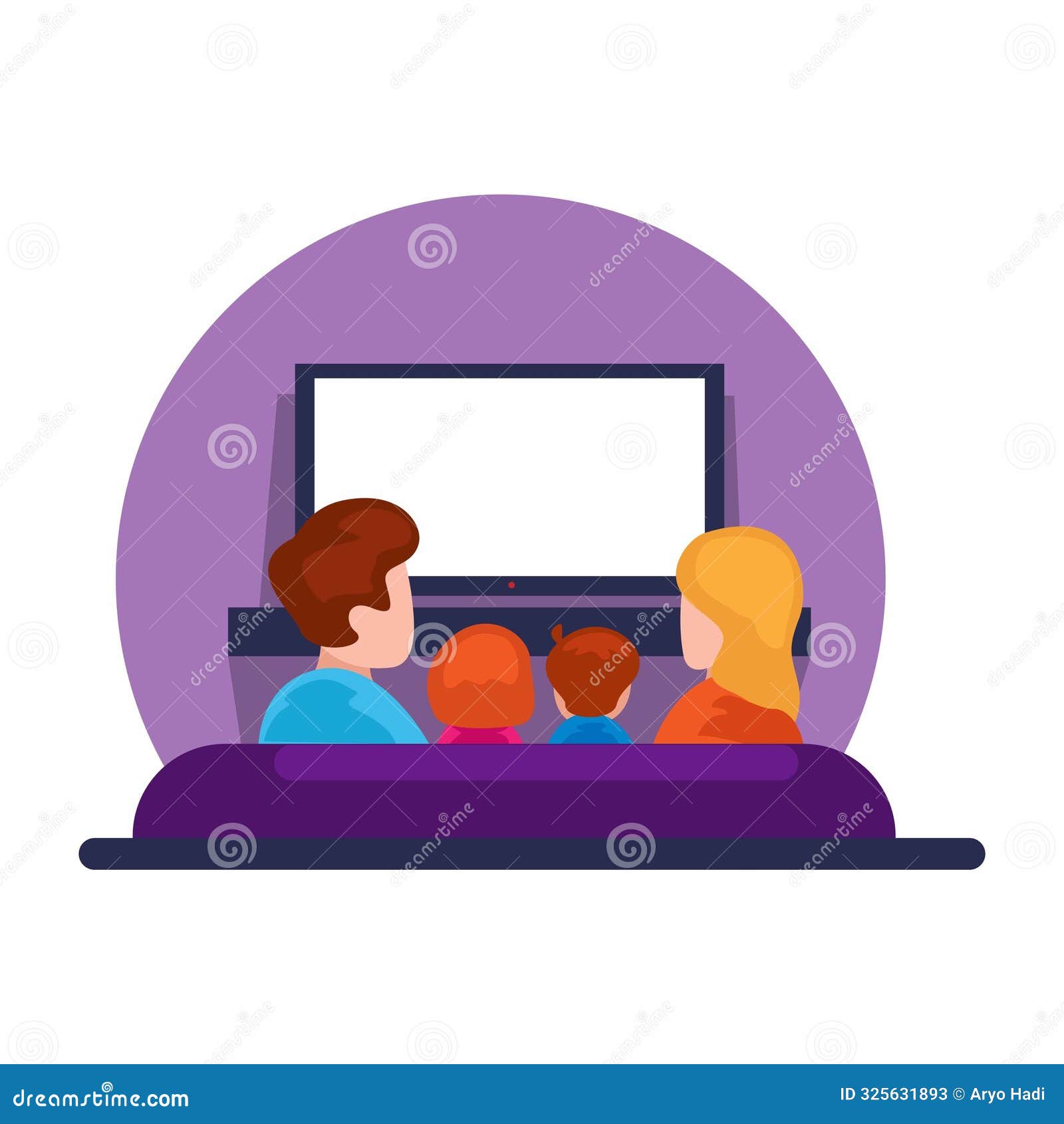 Family Watch TV from Back View Symbol Cartoon Illustration Vector Stock ...