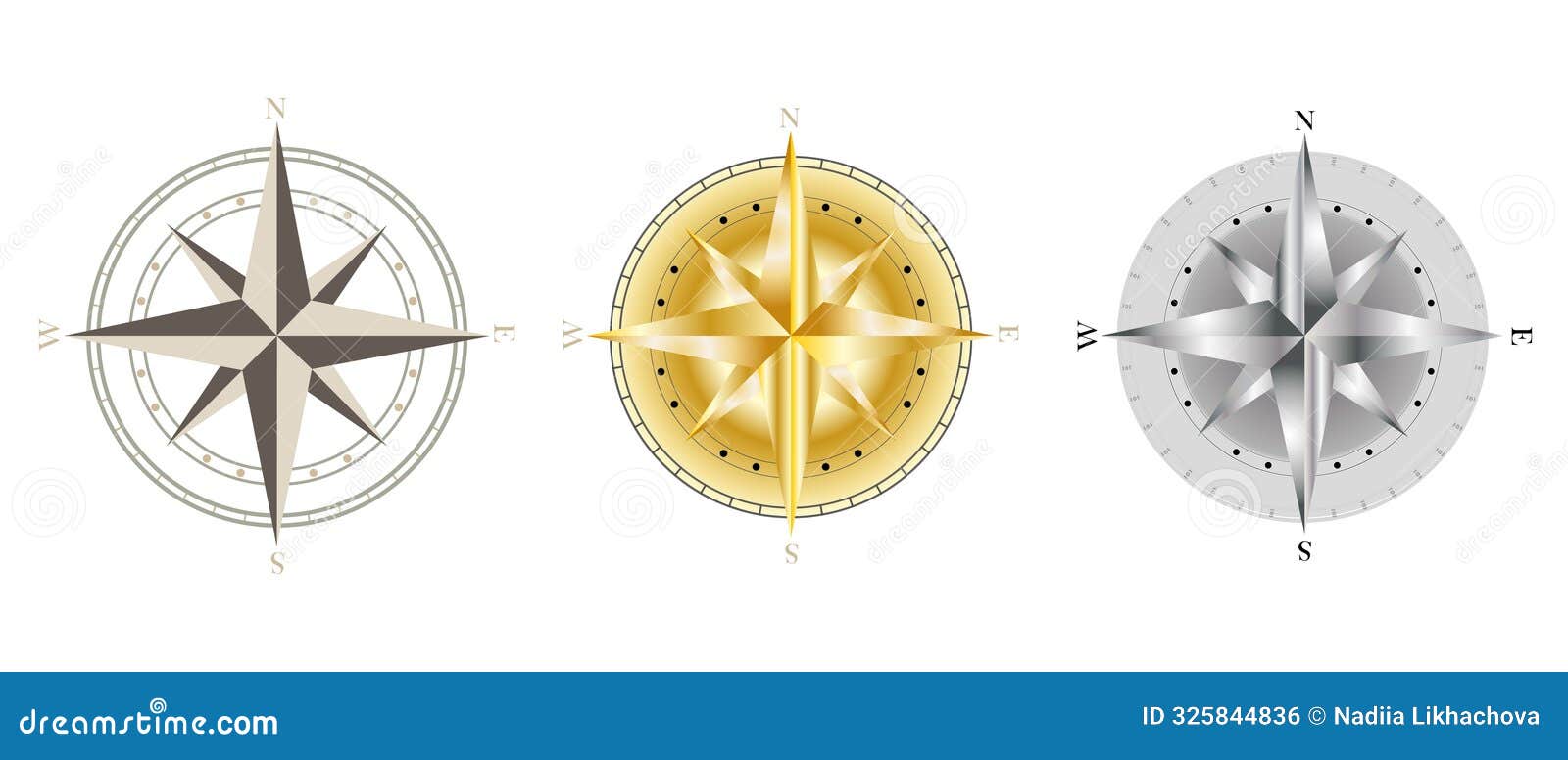 Three Bright Compasses on a White Background. Stock Vector ...