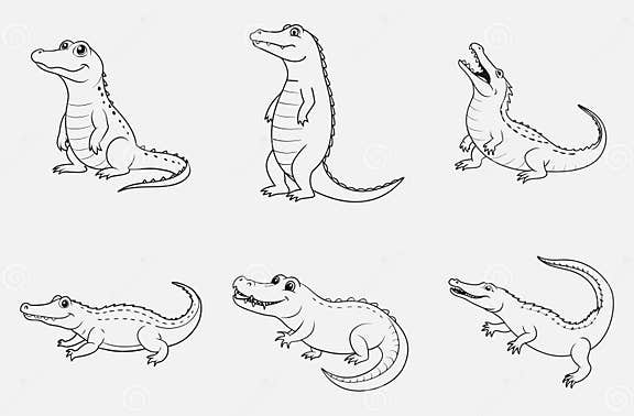 Majestic Crocodile Line Art Set Vector, Intricate Designs for Creative ...