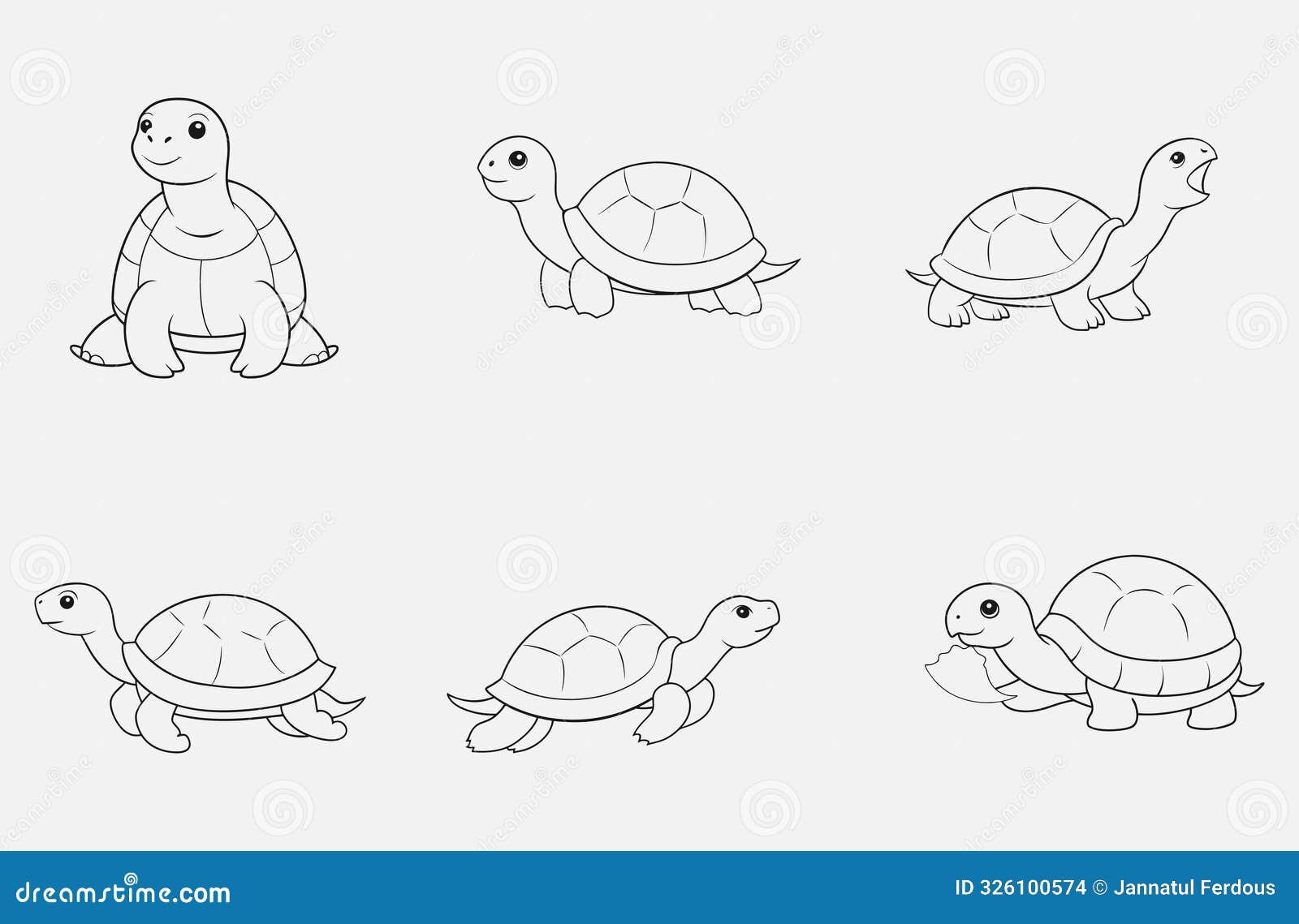 Majestic Tortoise Line Art Vector Collection on White Background Stock ...