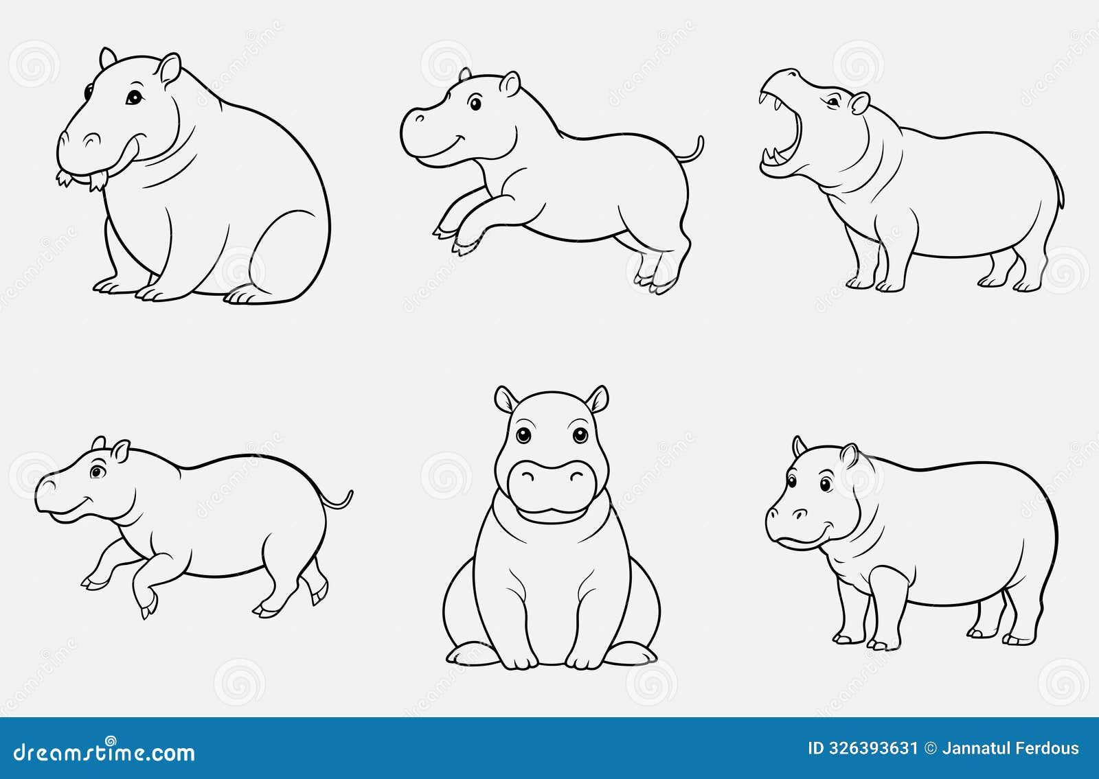 Hippopotamus Line Art Black And White Vector Illustration ...