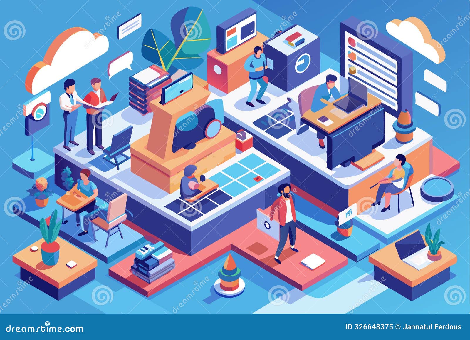 Stunning Work Time Isometric Illustrations Stock Vector - Illustration ...