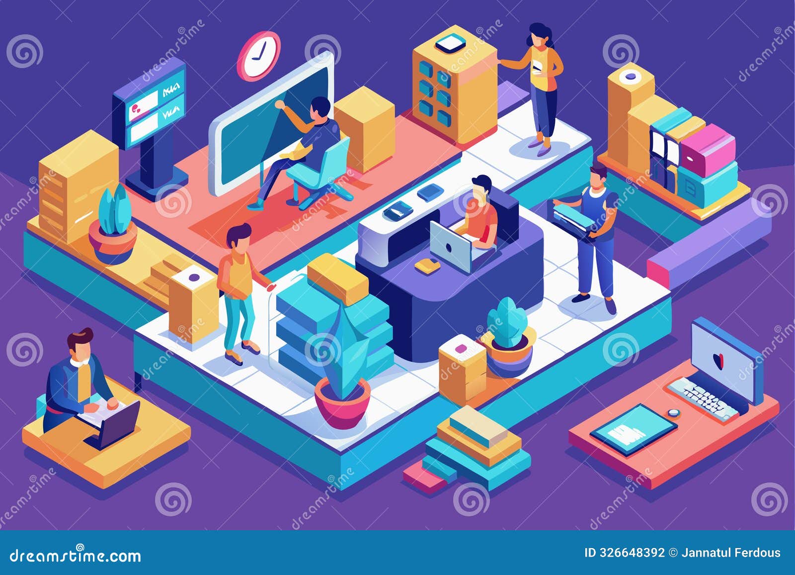 Stunning Work Time Isometric Illustrations Stock Vector - Illustration ...
