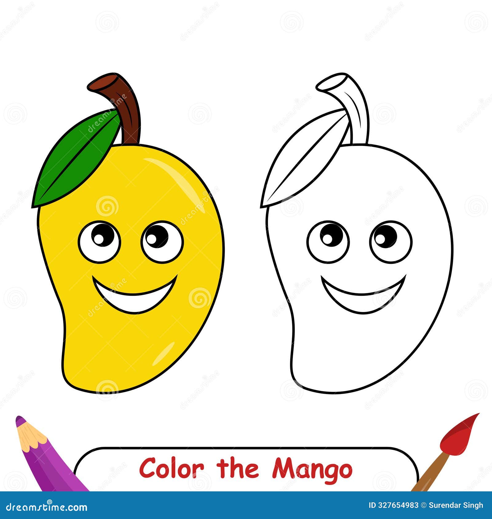 Color the Mango Fruit Drawing Illustration. Coloring Book for Kids ...