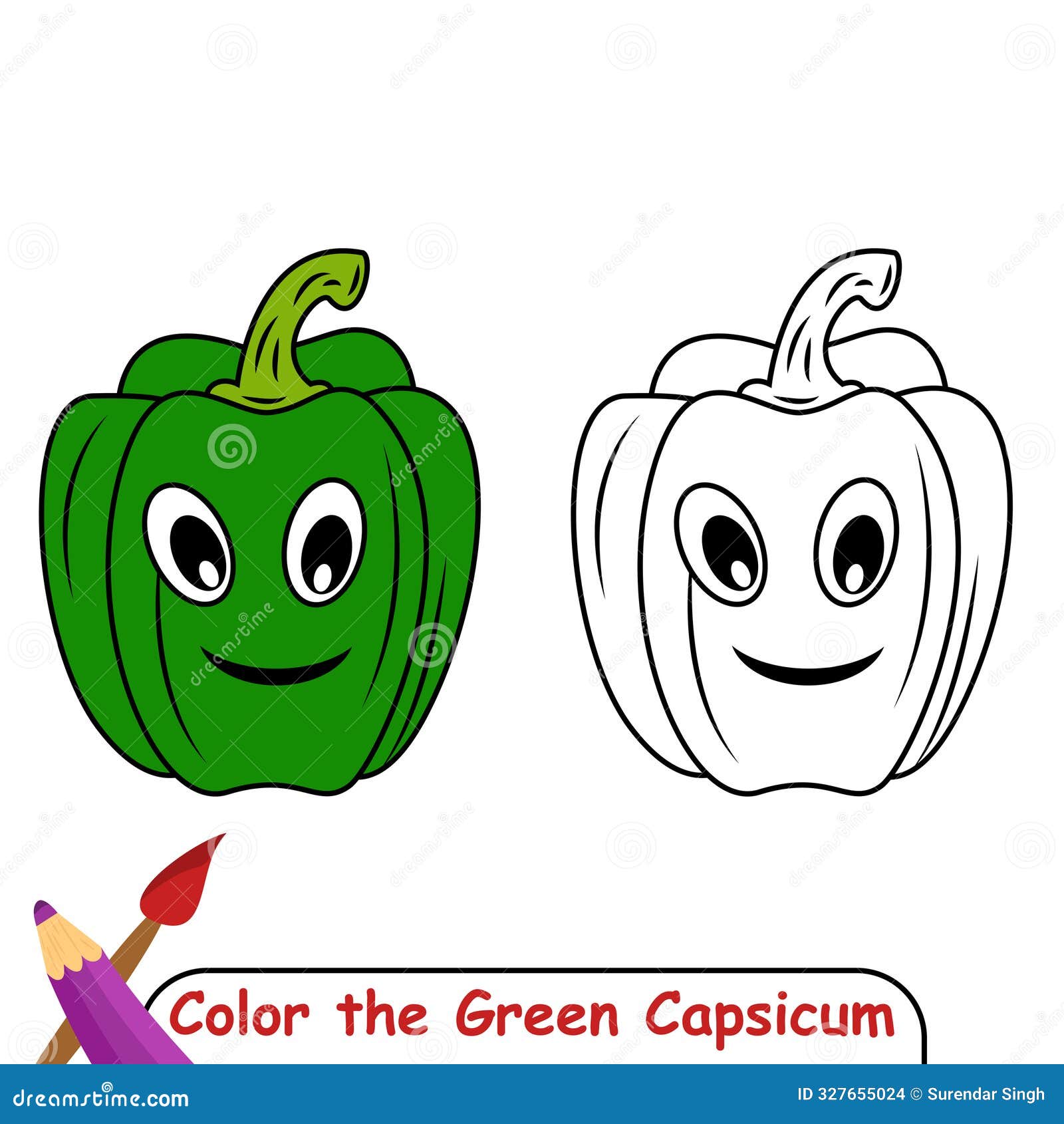 Color the Capsicum Vegetable Drawing Illustration. Coloring Book for ...