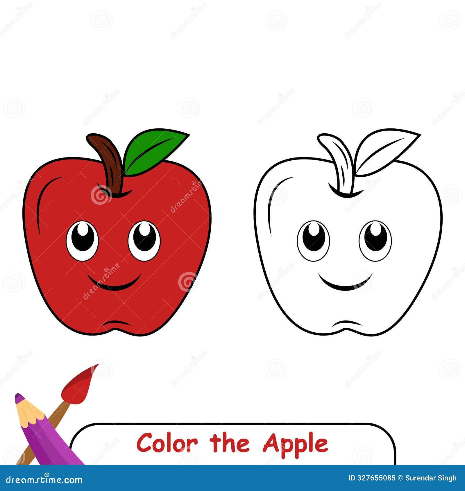 Color the Apple Fruit Drawing Illustration. Coloring Book for Kids ...