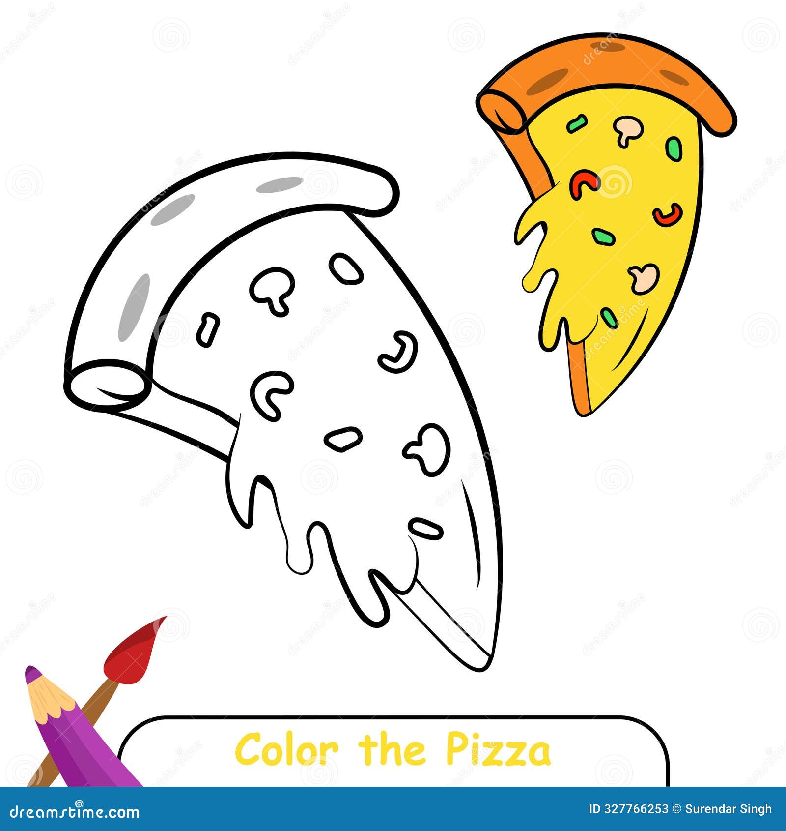 Color The Pizza Drawing Illustration. Coloring Book For Kids. Pizza ...