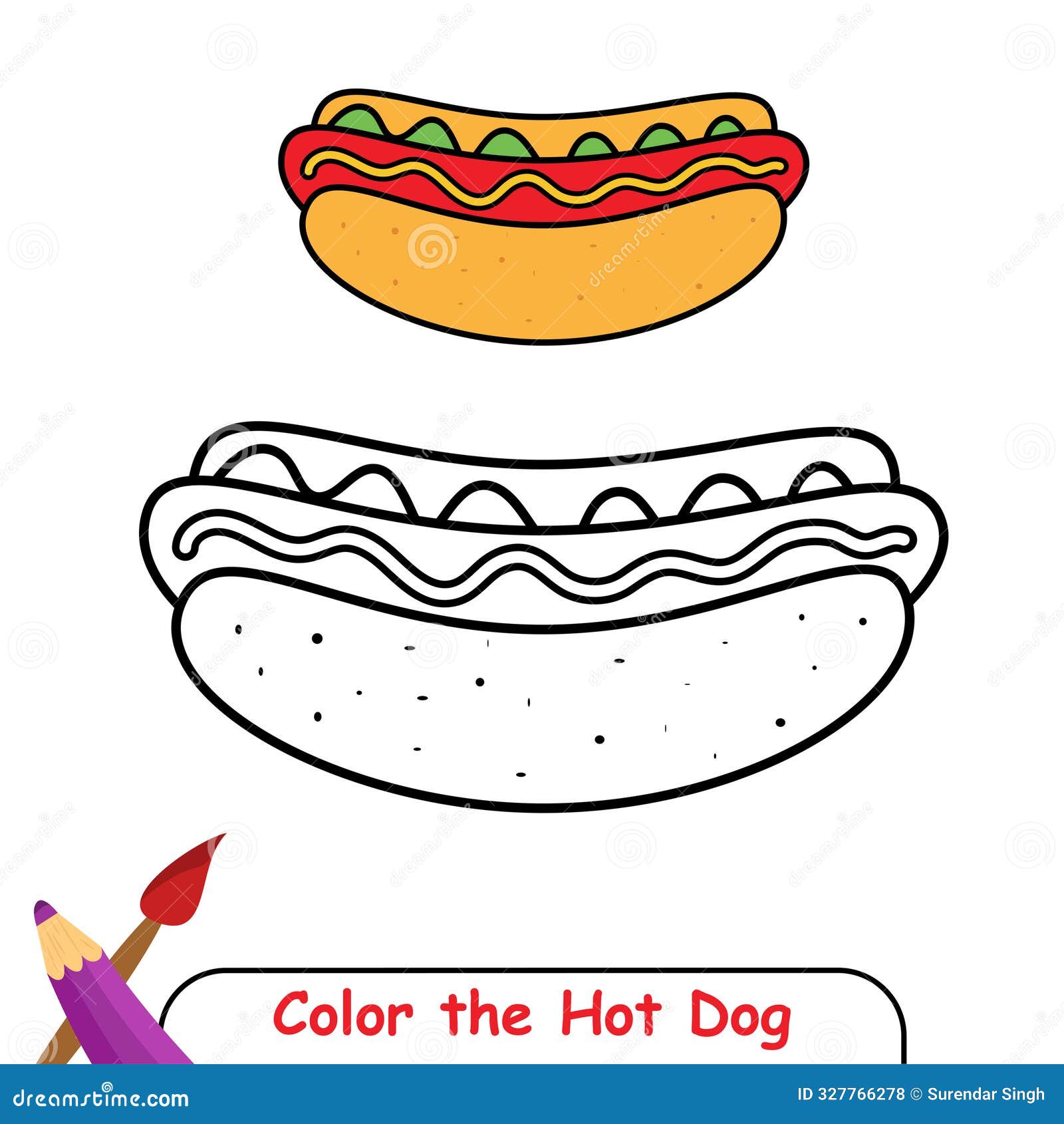 Color the Hotdog Drawing Illustration. Coloring Book for Kids Stock ...