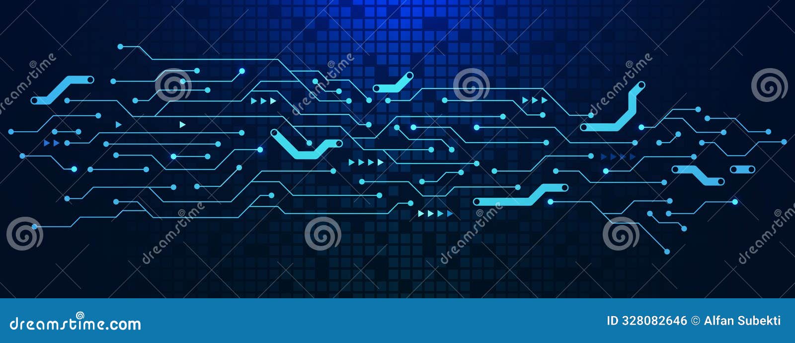 Abstract Electronic Circuit Board with Digital Pixels. Global ...