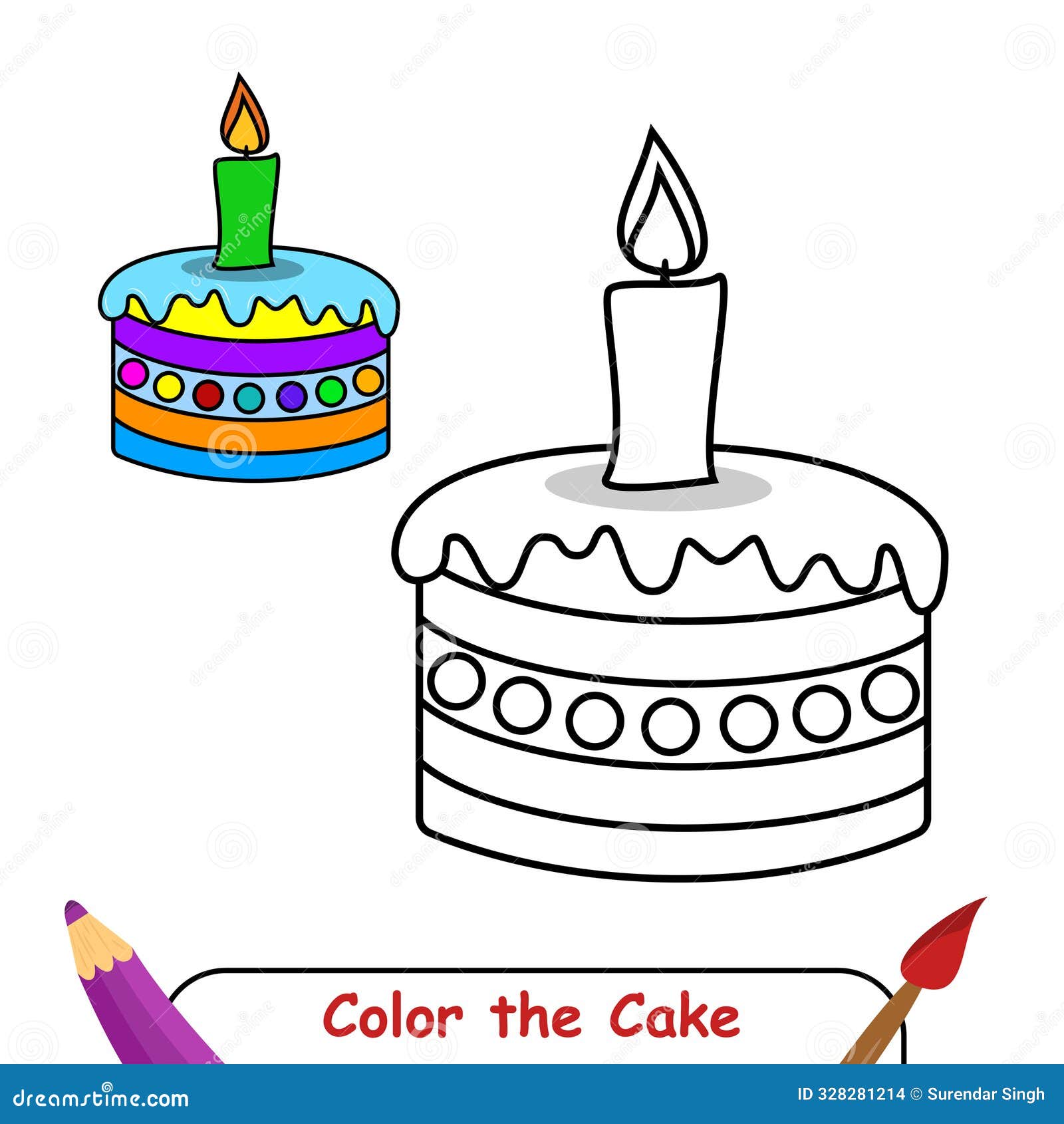 Color the Cake Drawing Illustration. Coloring Book for Kids. Cake ...