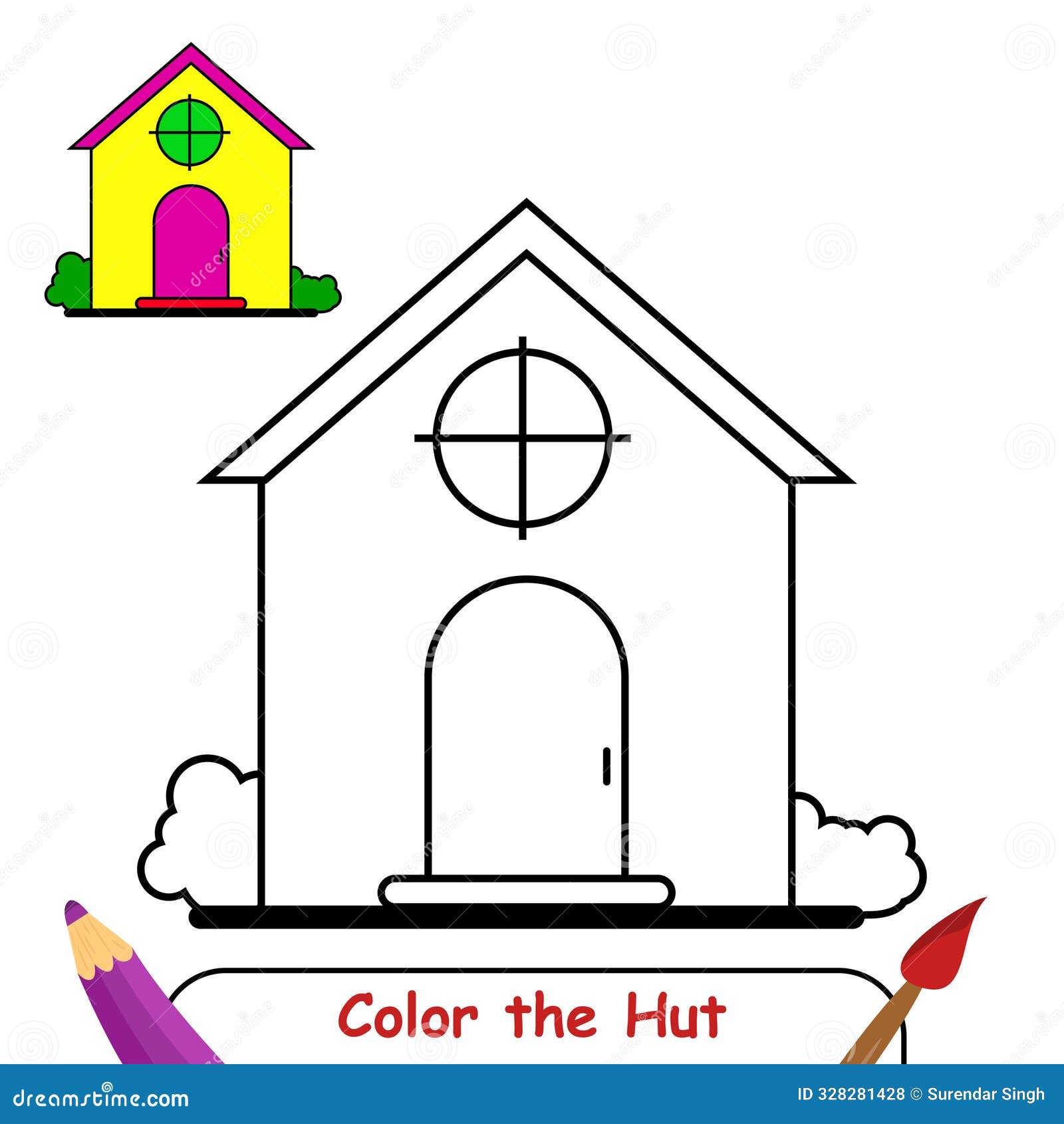 Color the Hut Drawing Illustration. Coloring Book for Kids. House ...