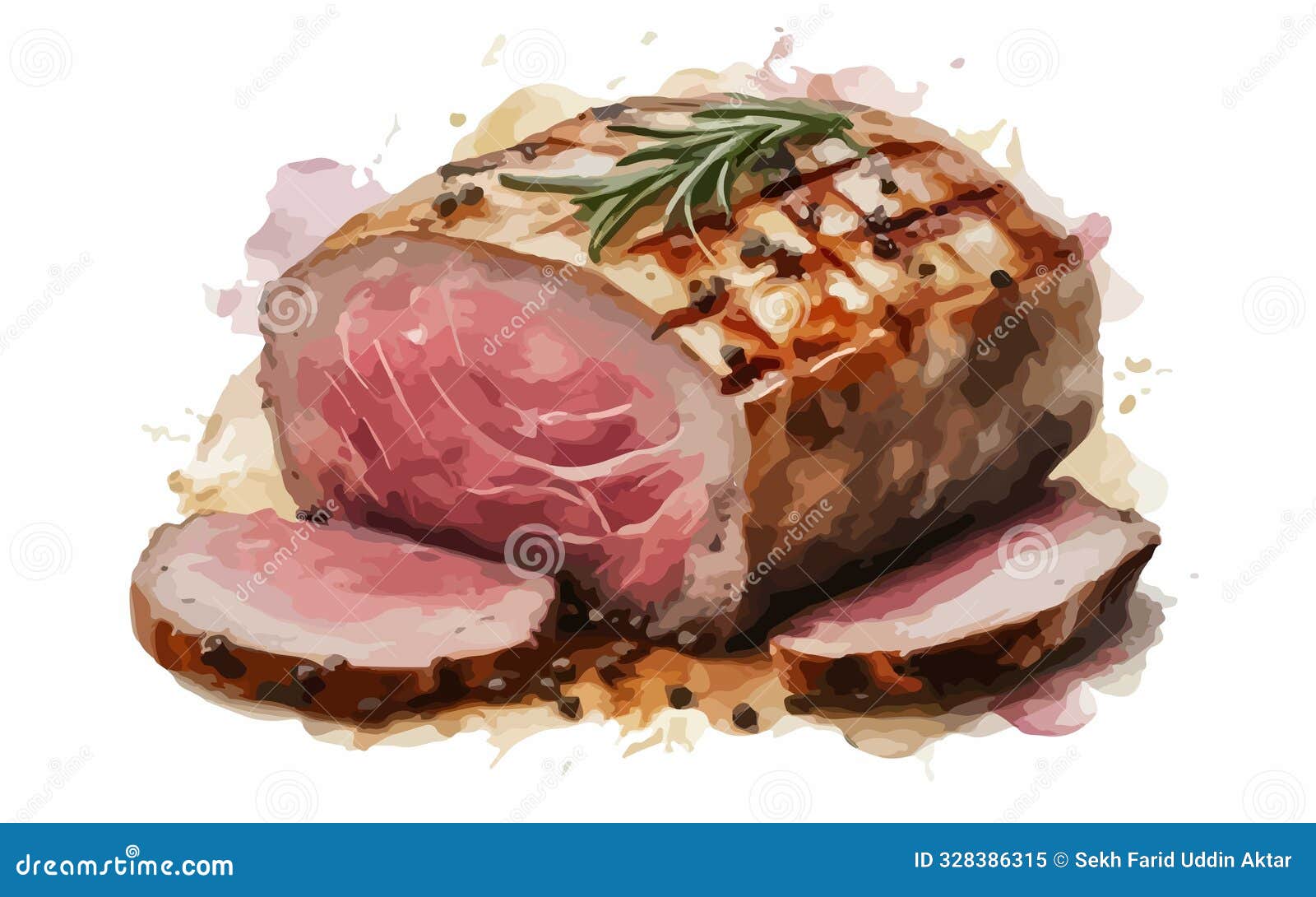 Roast Meat Watercolor Art and Illustration Generative AI Stock ...