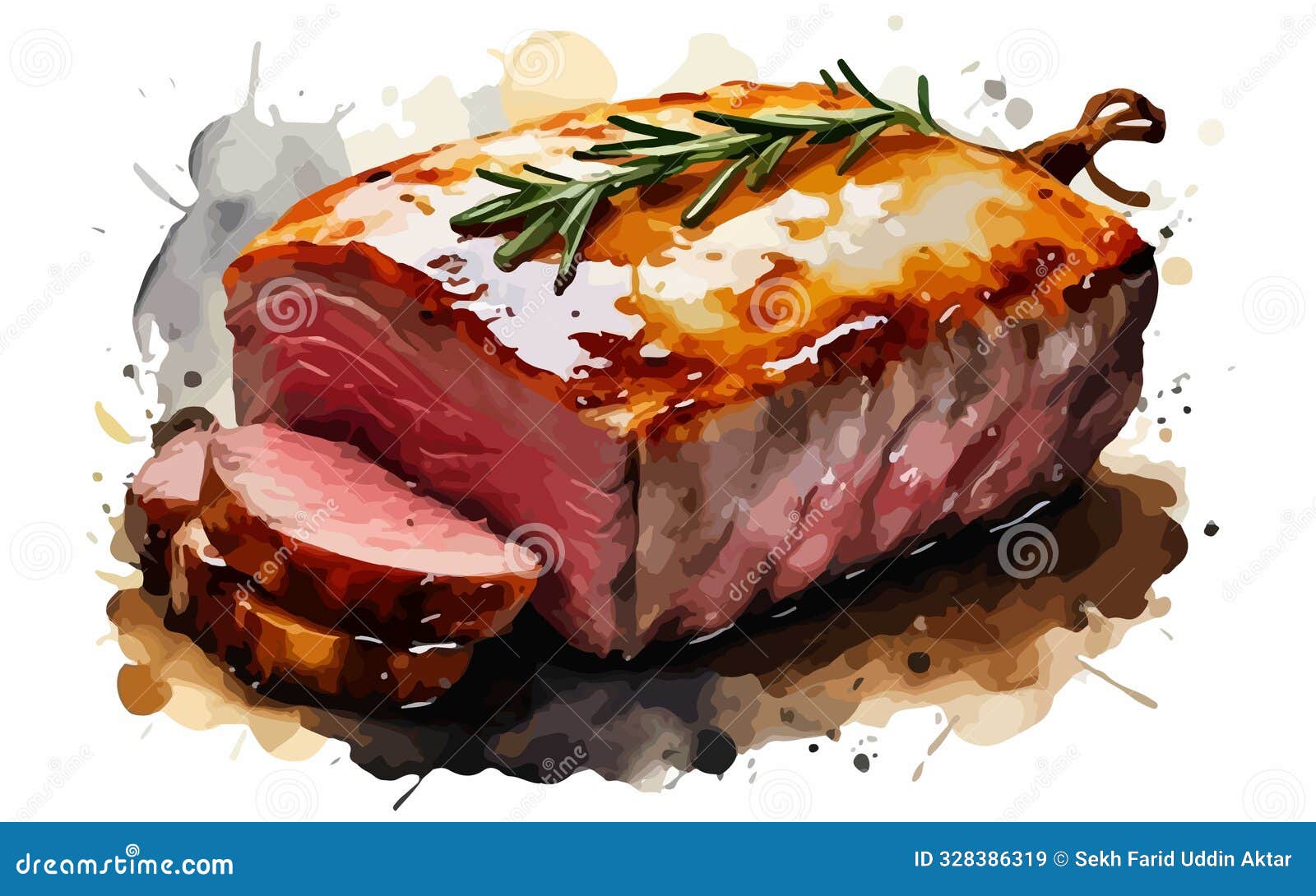 Roast Meat Watercolor Art and Illustration Generative AI Stock ...