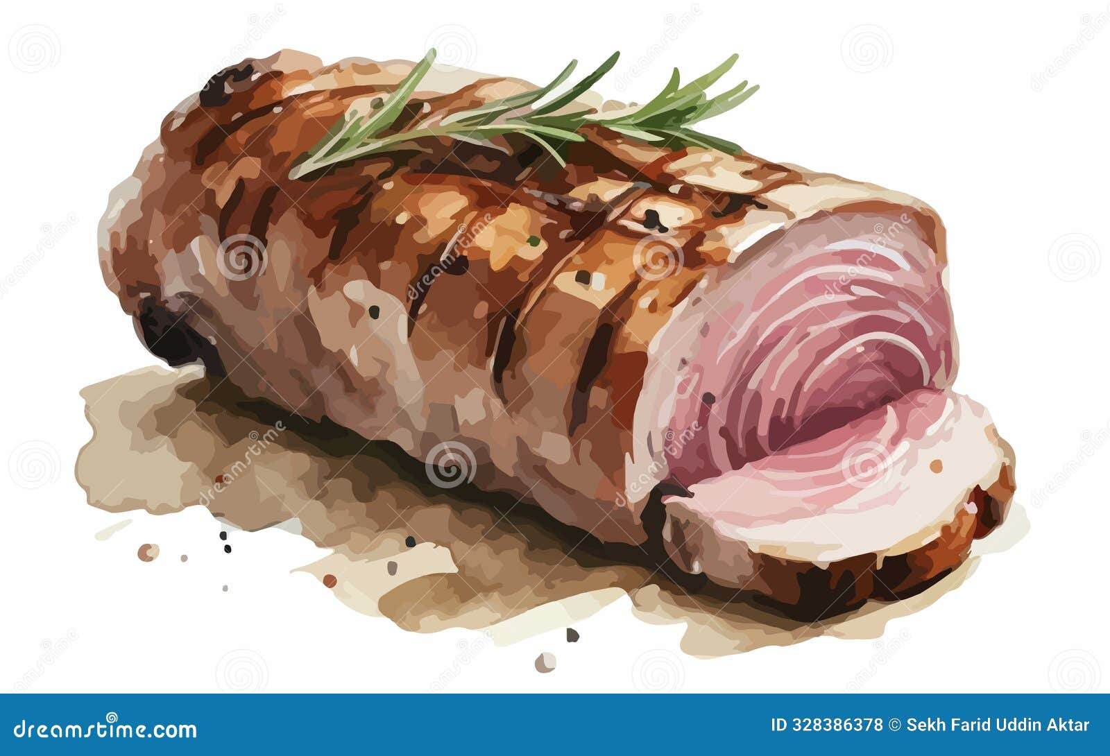 Roast Meat Watercolor Art and Illustration Generative AI Stock ...