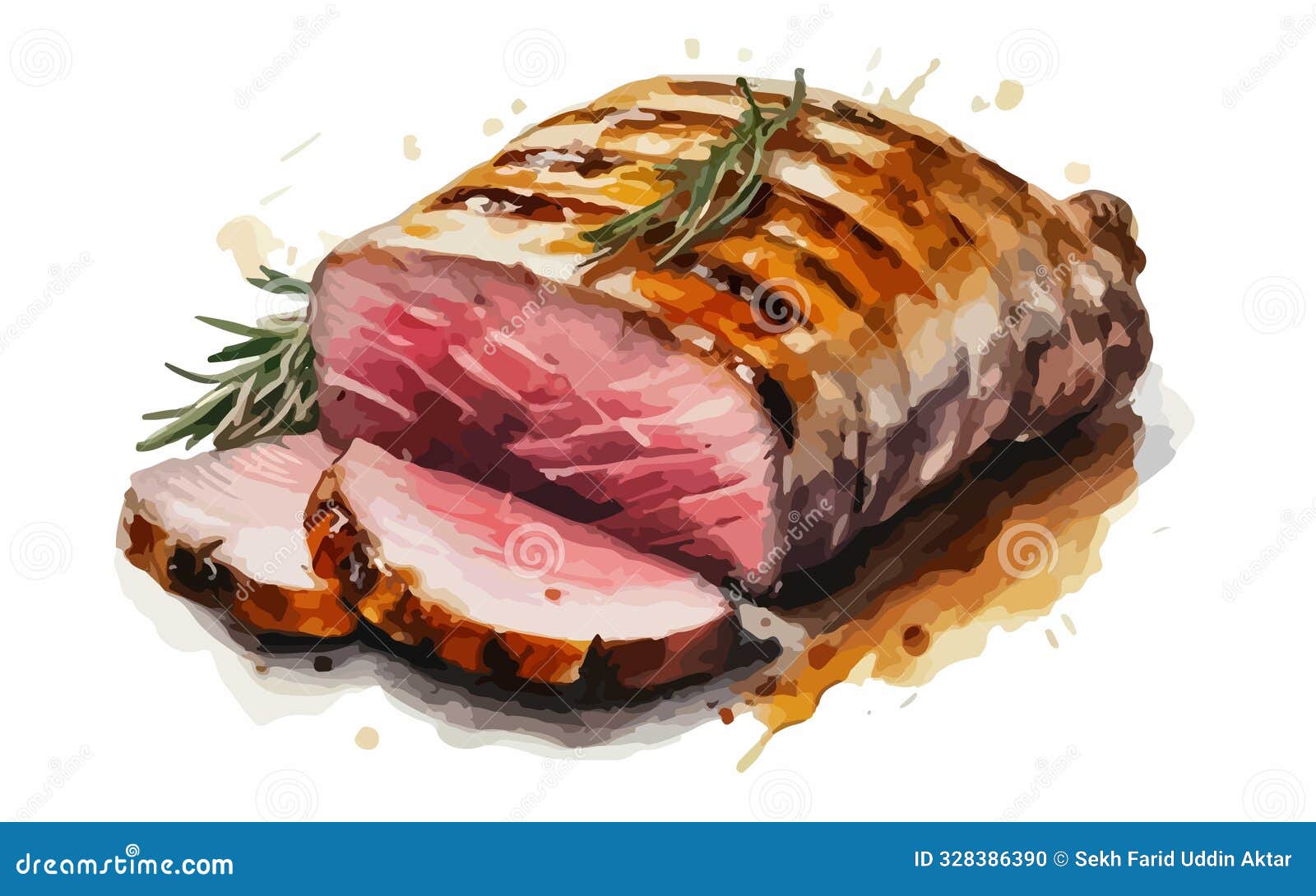 Roast Meat Watercolor Art and Illustration Generative AI Stock ...